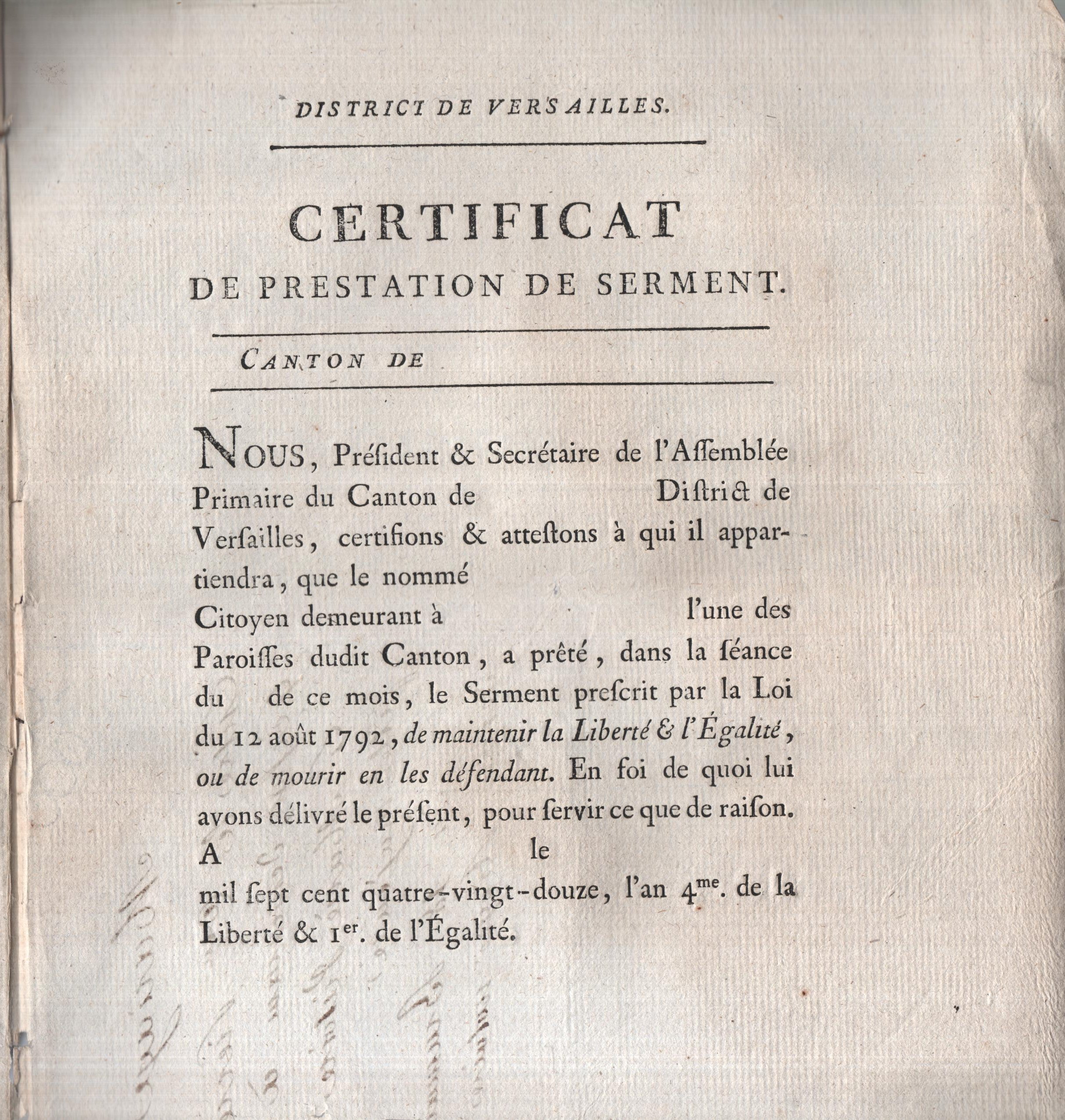 Certificat de prestation de serment. [2 certificats vierges] by ...