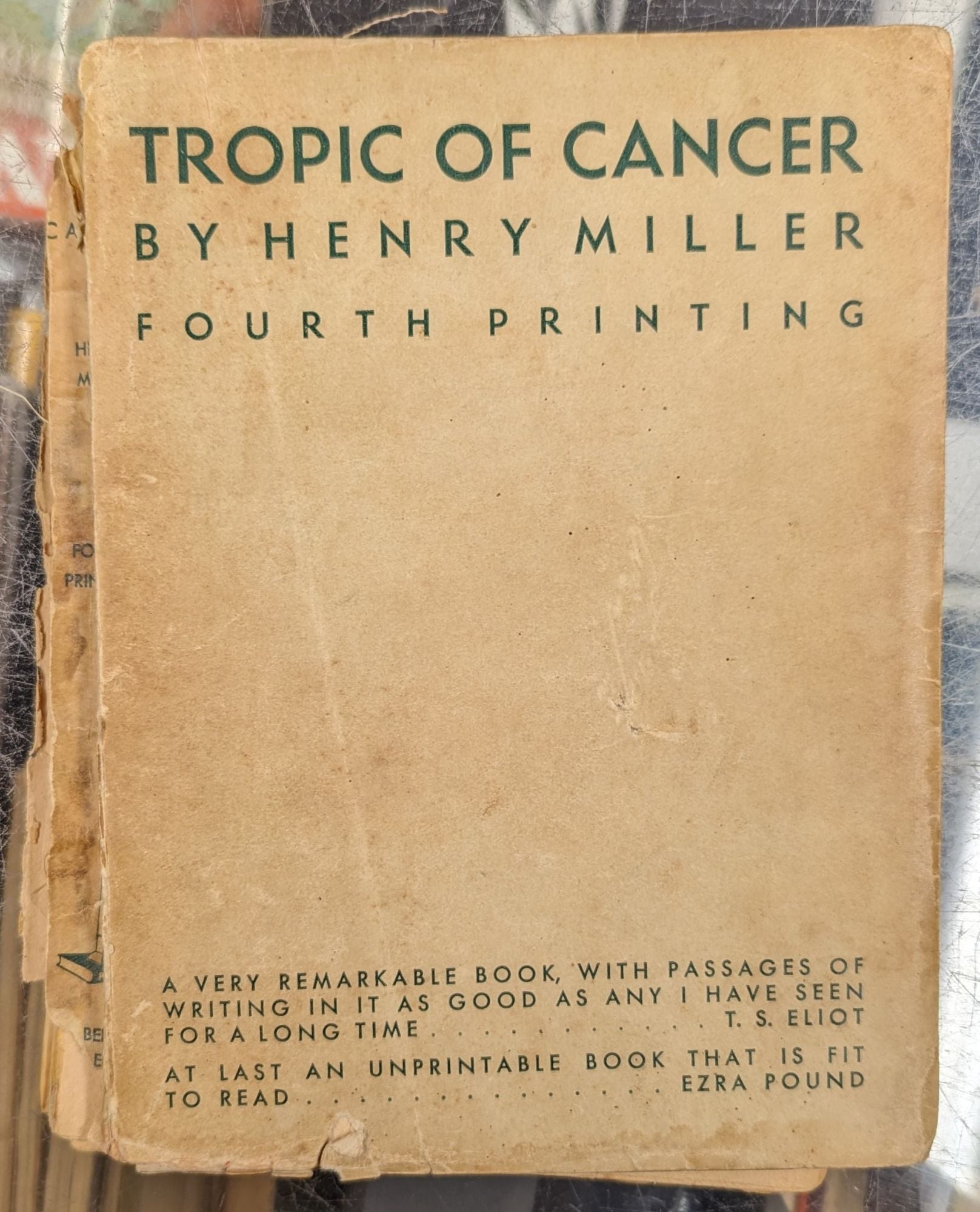 Tropic of Cancer by Henry Miller: Poor Softcover (1938) | Moe's Books