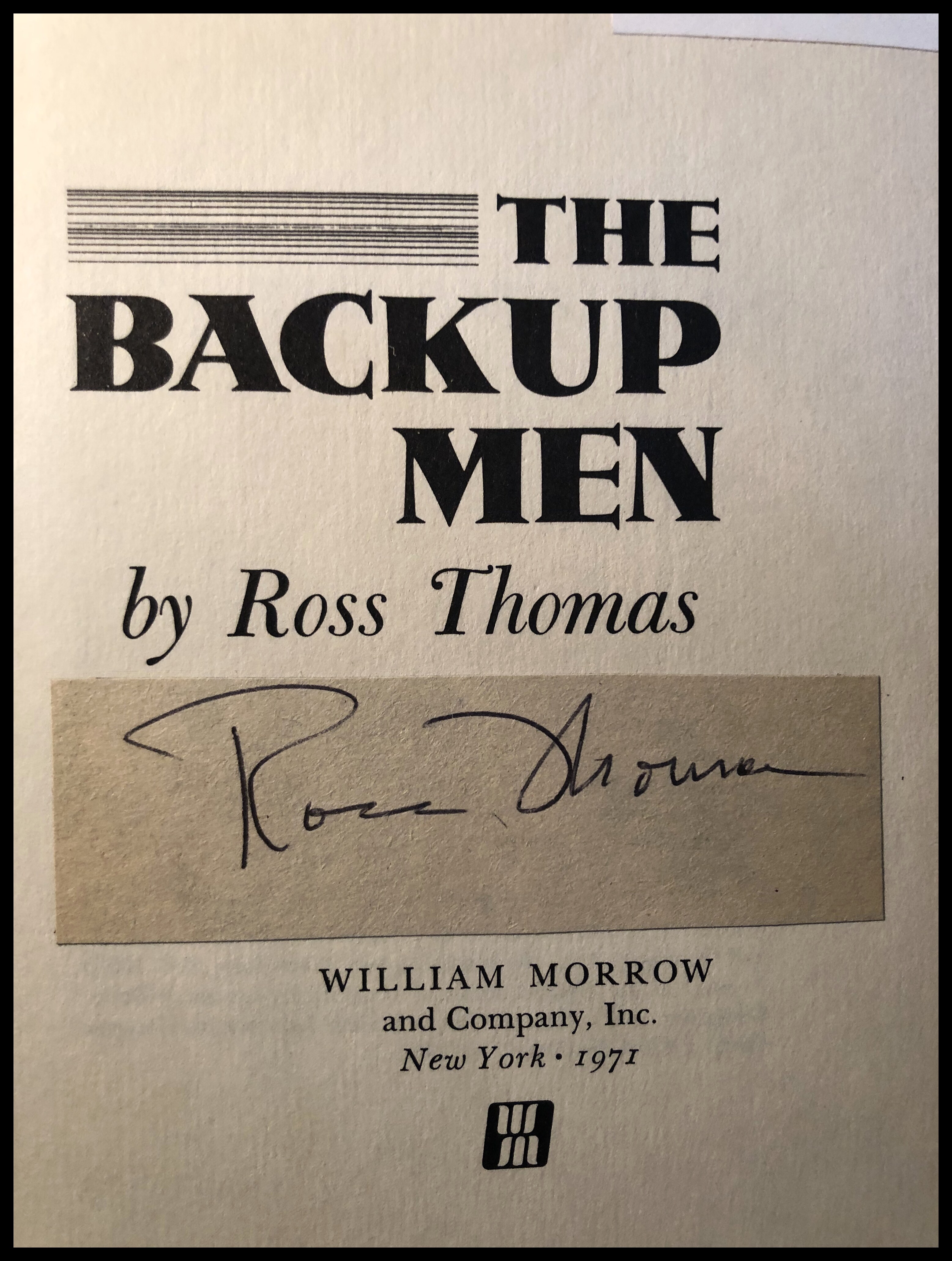 The Backup Men - With Cut Signature by Thomas, Ross: Near Fine ...