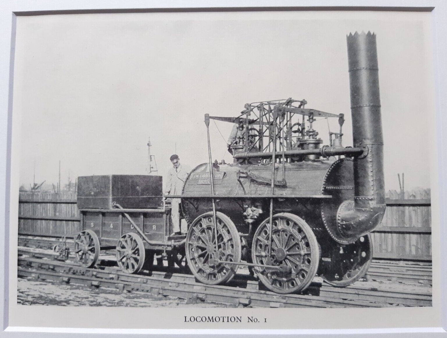 A print of a photograph of Locomotion No. 1, the early steam locomotive ...