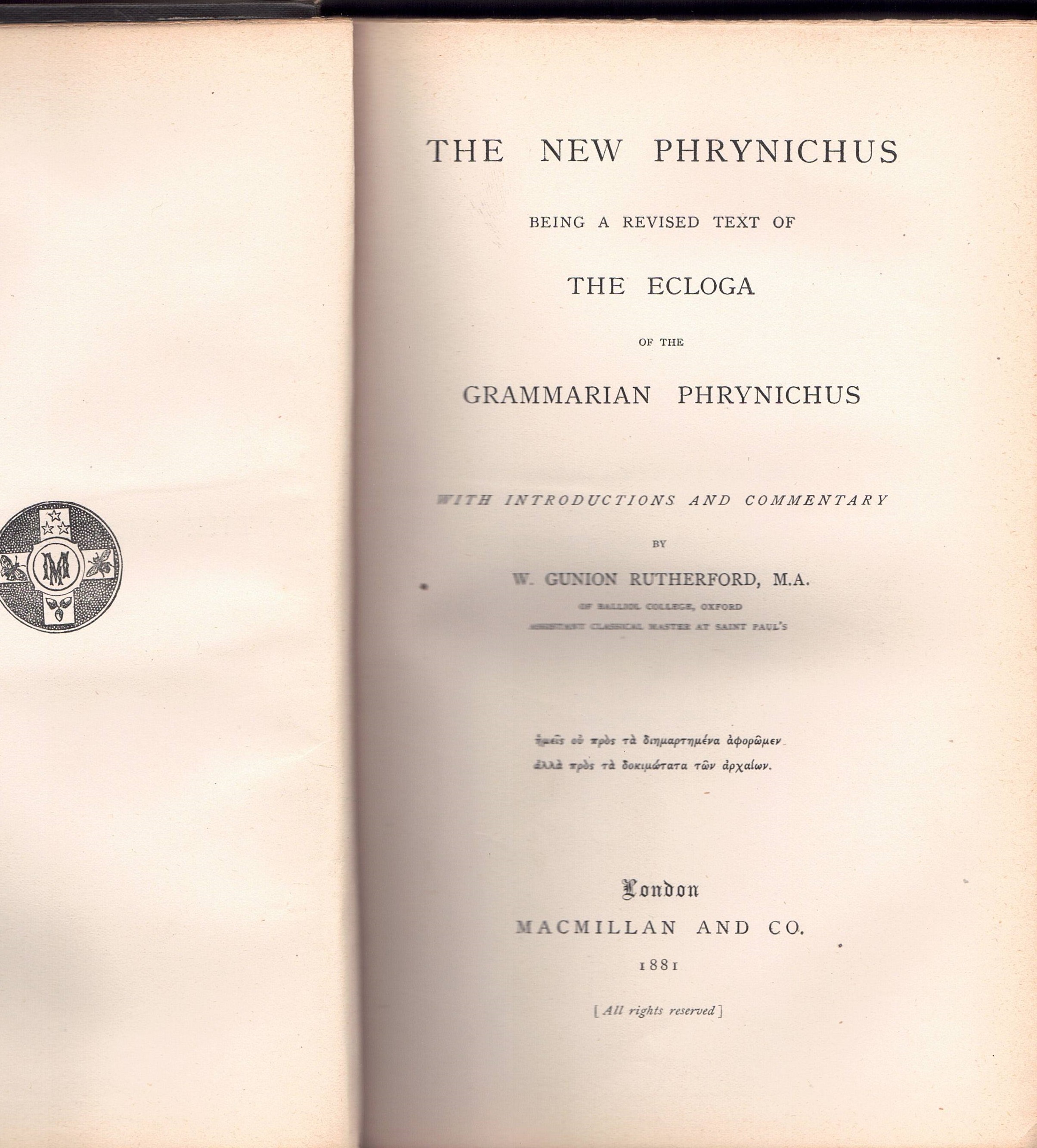 The new Phrynichus : being a revised text of the Ecloga of the ...