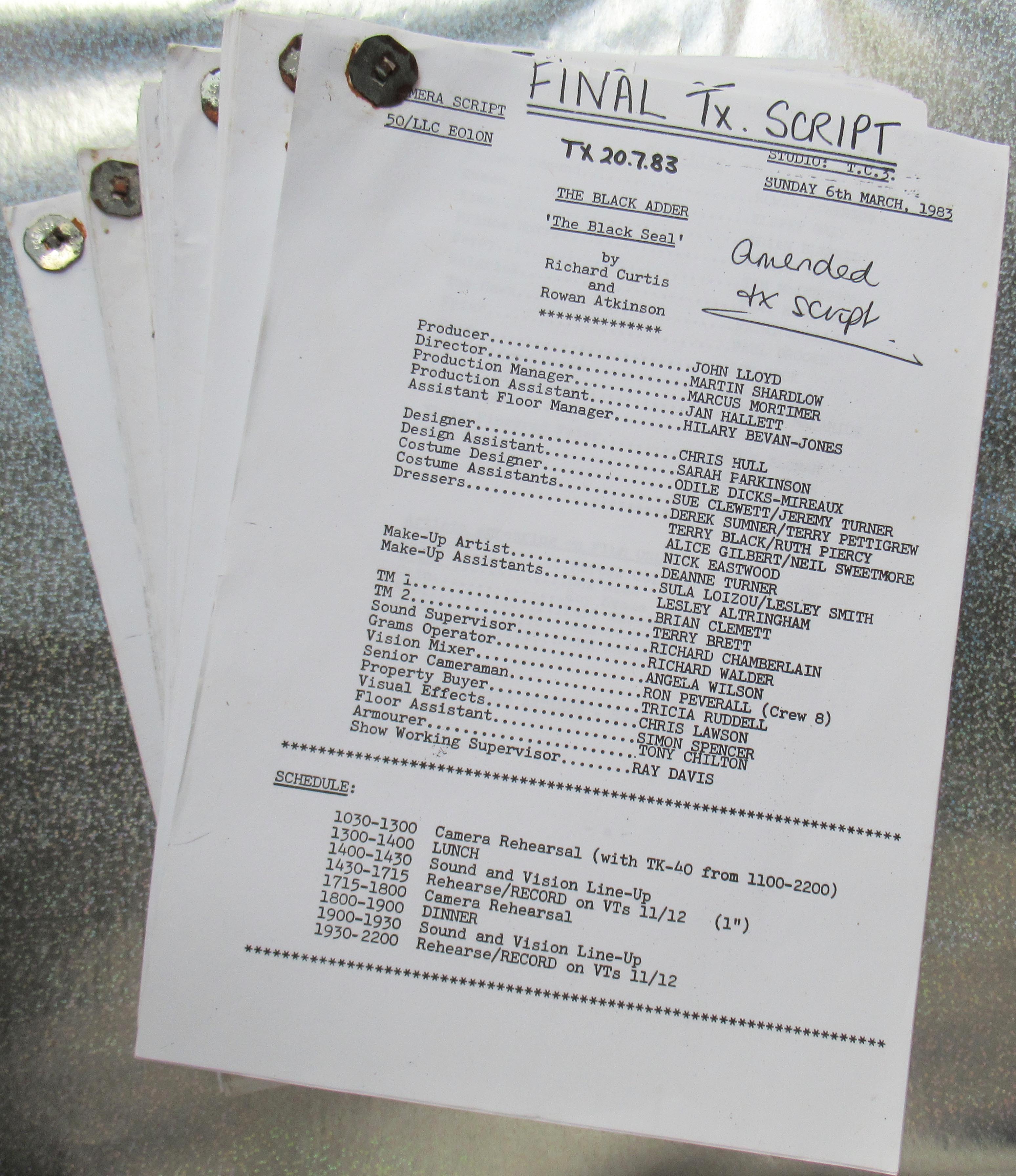 Blackadder Series 1 The Blackadder Production Used Scripts for Episodes ...