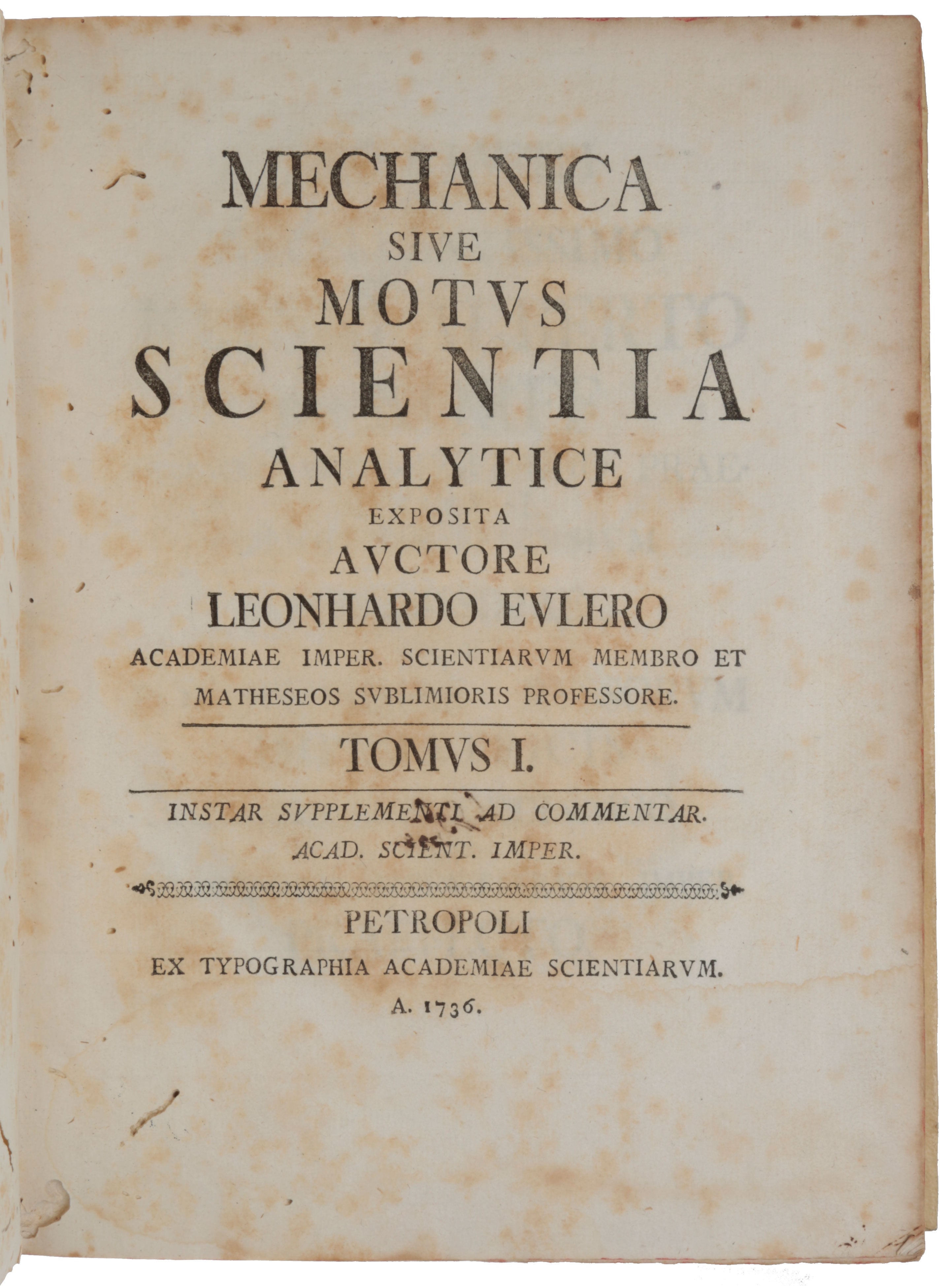 Mechanica sive motus scientia analytice exposita. by EULER, Leonhard ...
