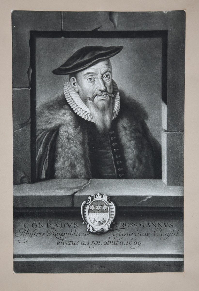 "Conradus Grossmannus. Reipublicae Tigurinae Consul electus 1591 obut ...