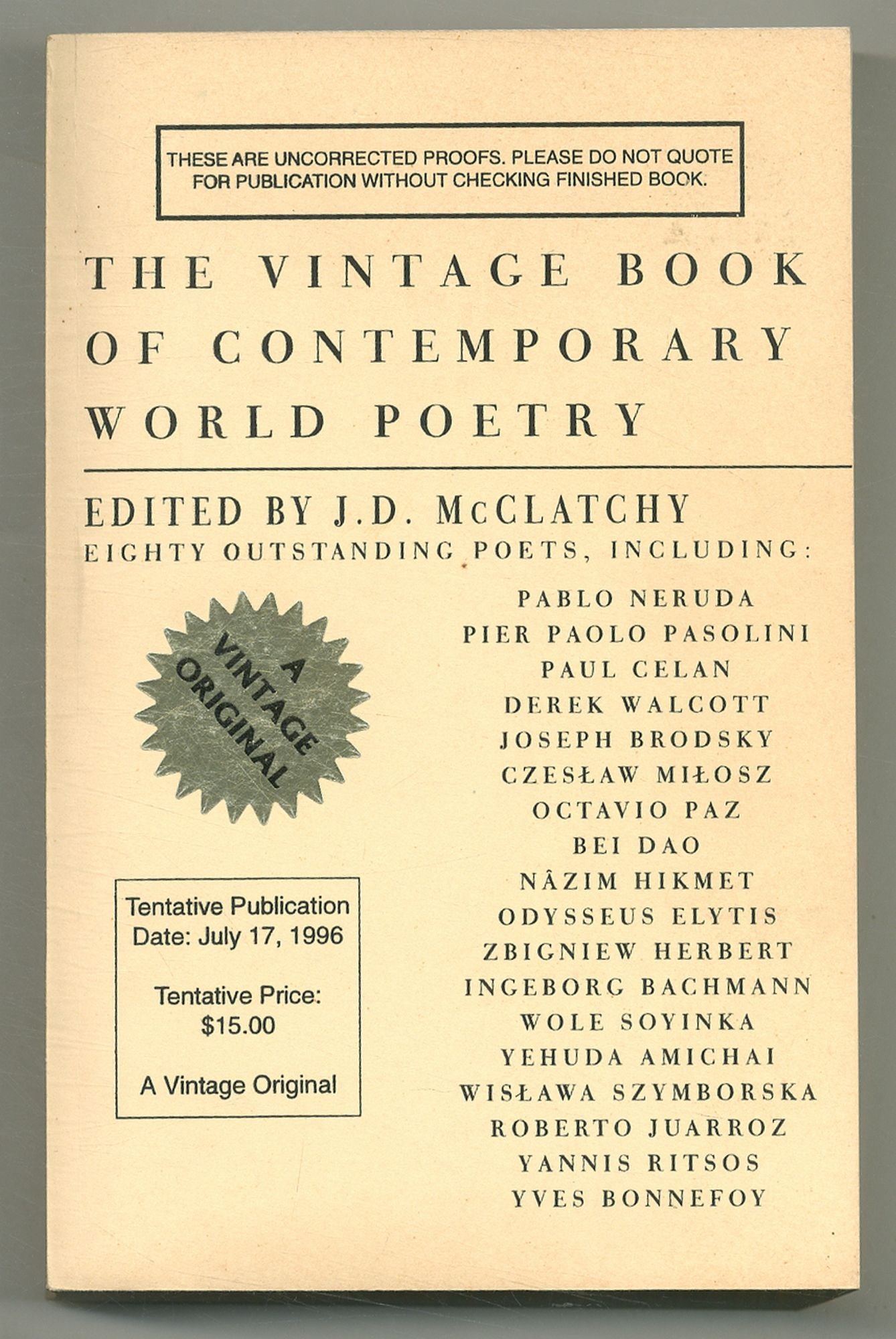 The Vintage Book of Contemporary World Poetry von MCCLATCHY,J.D ...
