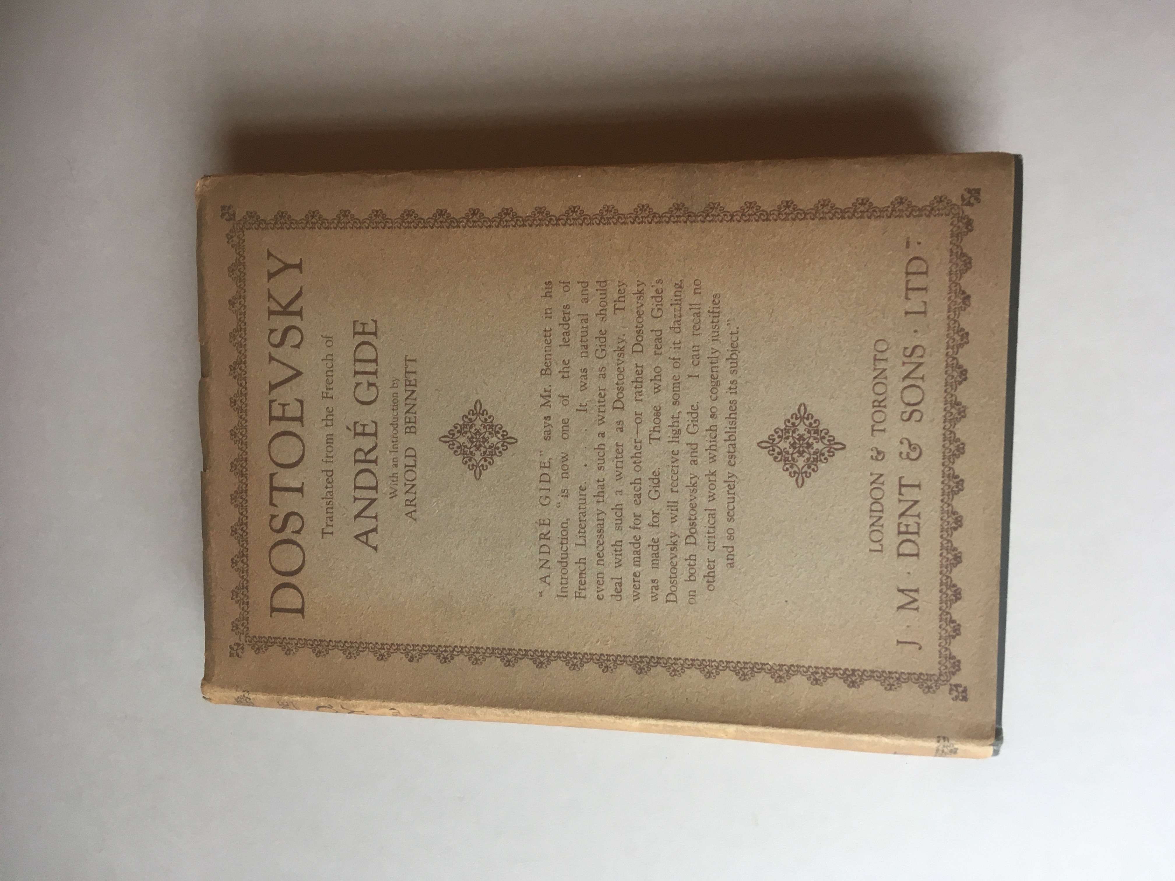Dostoevsky. With an Introduction by Arnold Bennett. by Andre Gide: Very ...