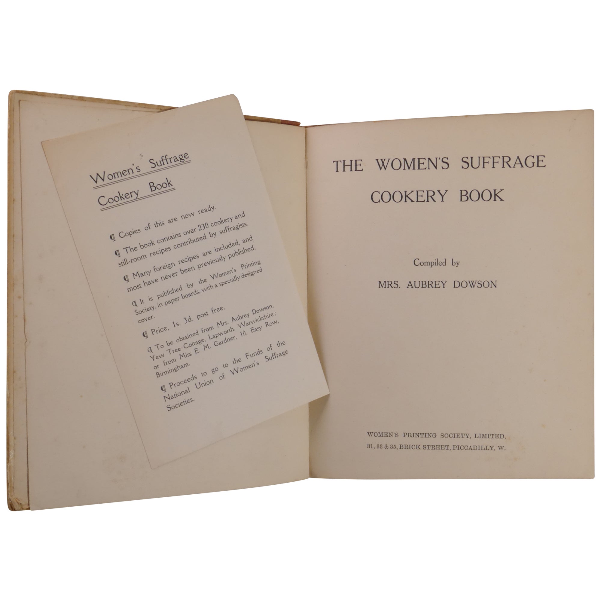 The Women's Suffrage Cookery Book by Dowson, Aubrey (compiled by): Very ...