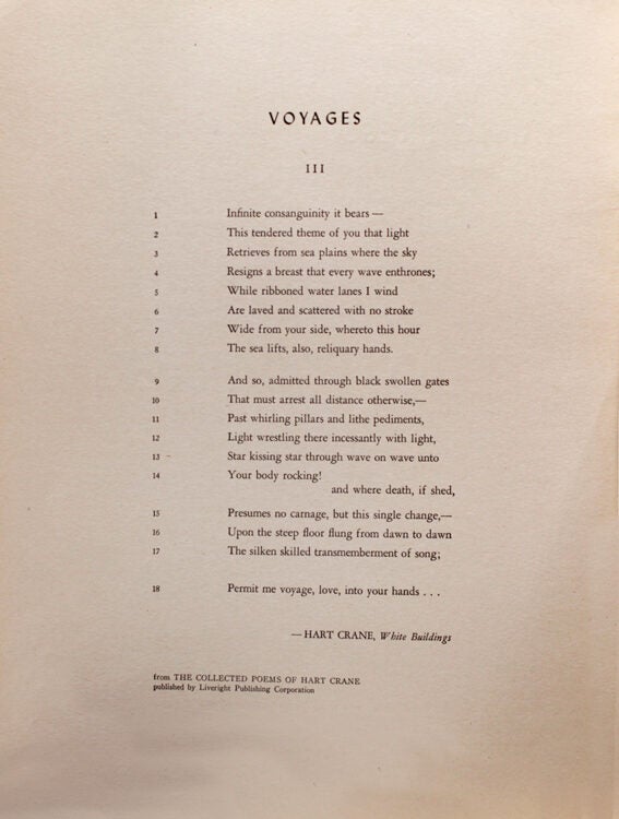 VOYAGE (HART CRANE). [A Poem by Hart Crane]. Composed [for Voice and ...
