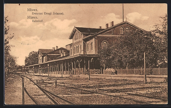 Ansichtskarte Mlawa, Ansicht vom Bahnhof: (1915) Manuskript ...