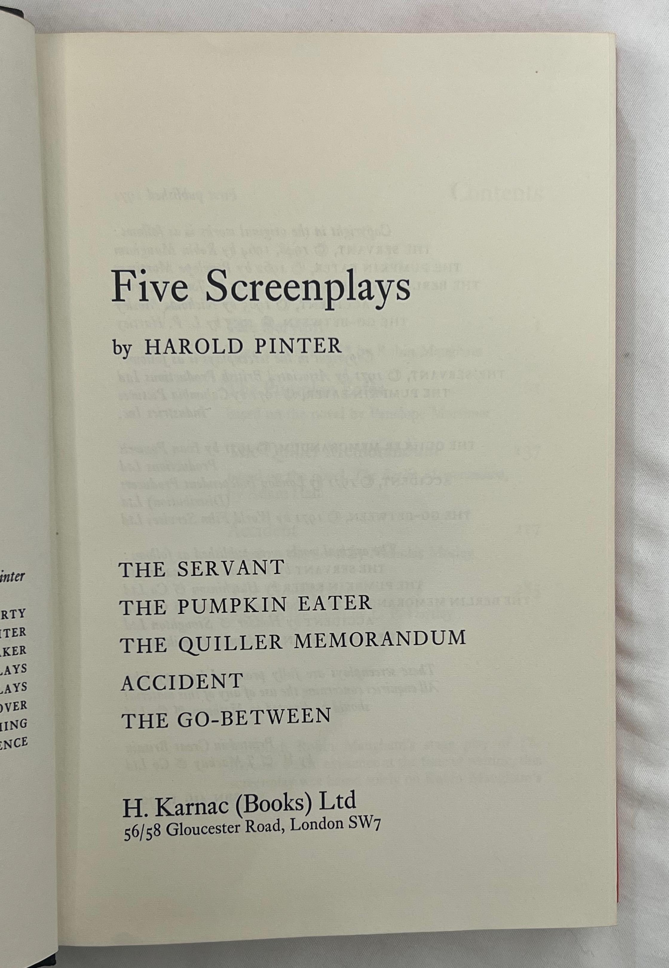 Five Screenplays SIGNED Ltd Ed von Harold Pinter: Fine Hardback (1971 ...