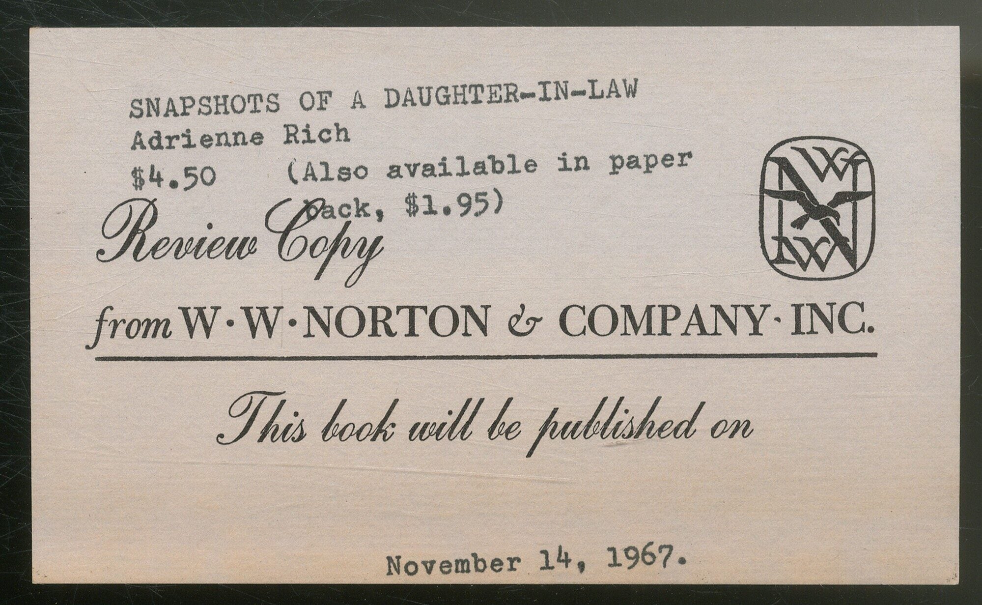 Snapshots of a Daughter-in-Law: Poems, 1954-1962 by RICH, Adrienne ...