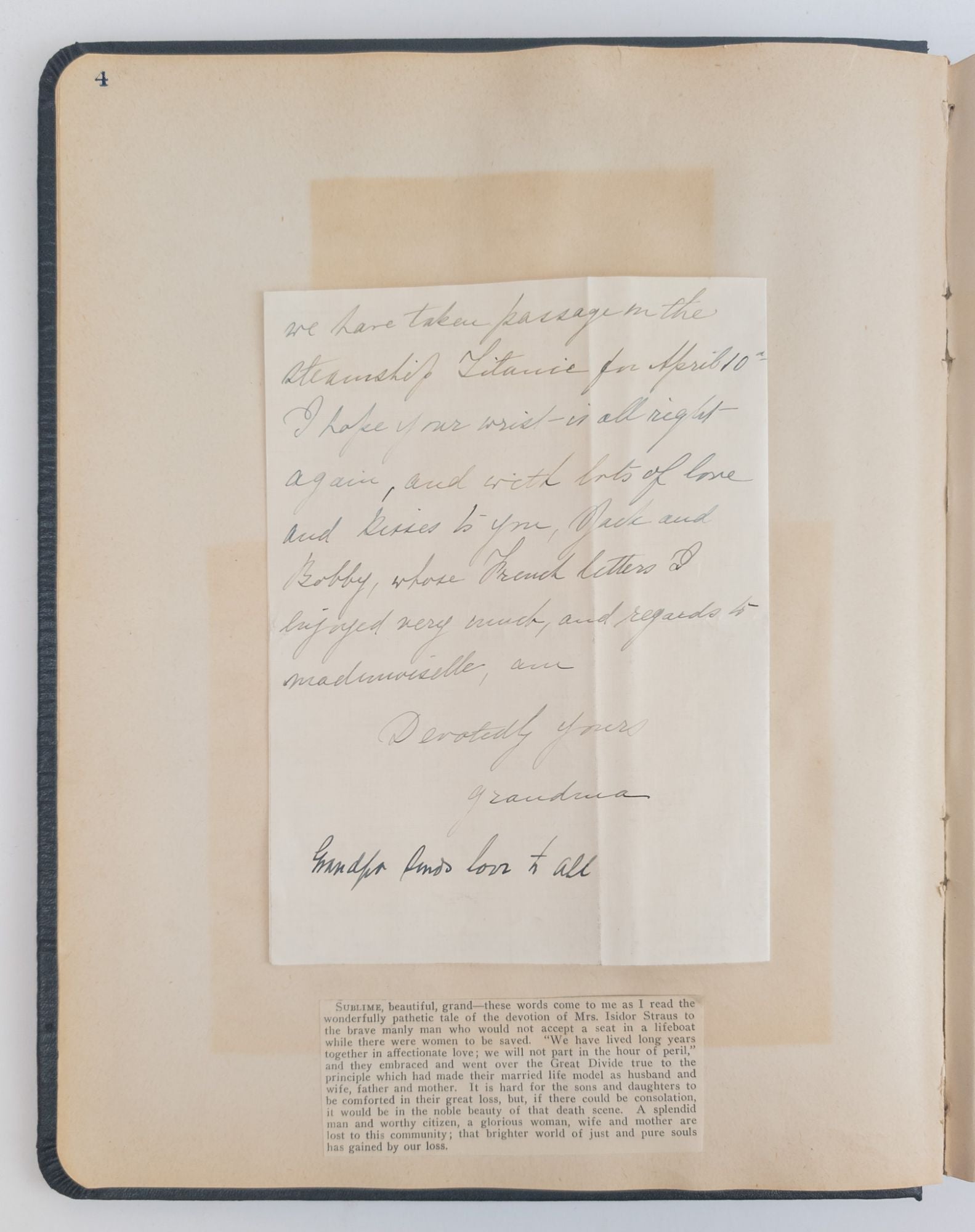 ISIDOR AND IDA STRAUS SCRAPBOOK WITH ALS FROM IDA STRAUS by Straus, Ida ...