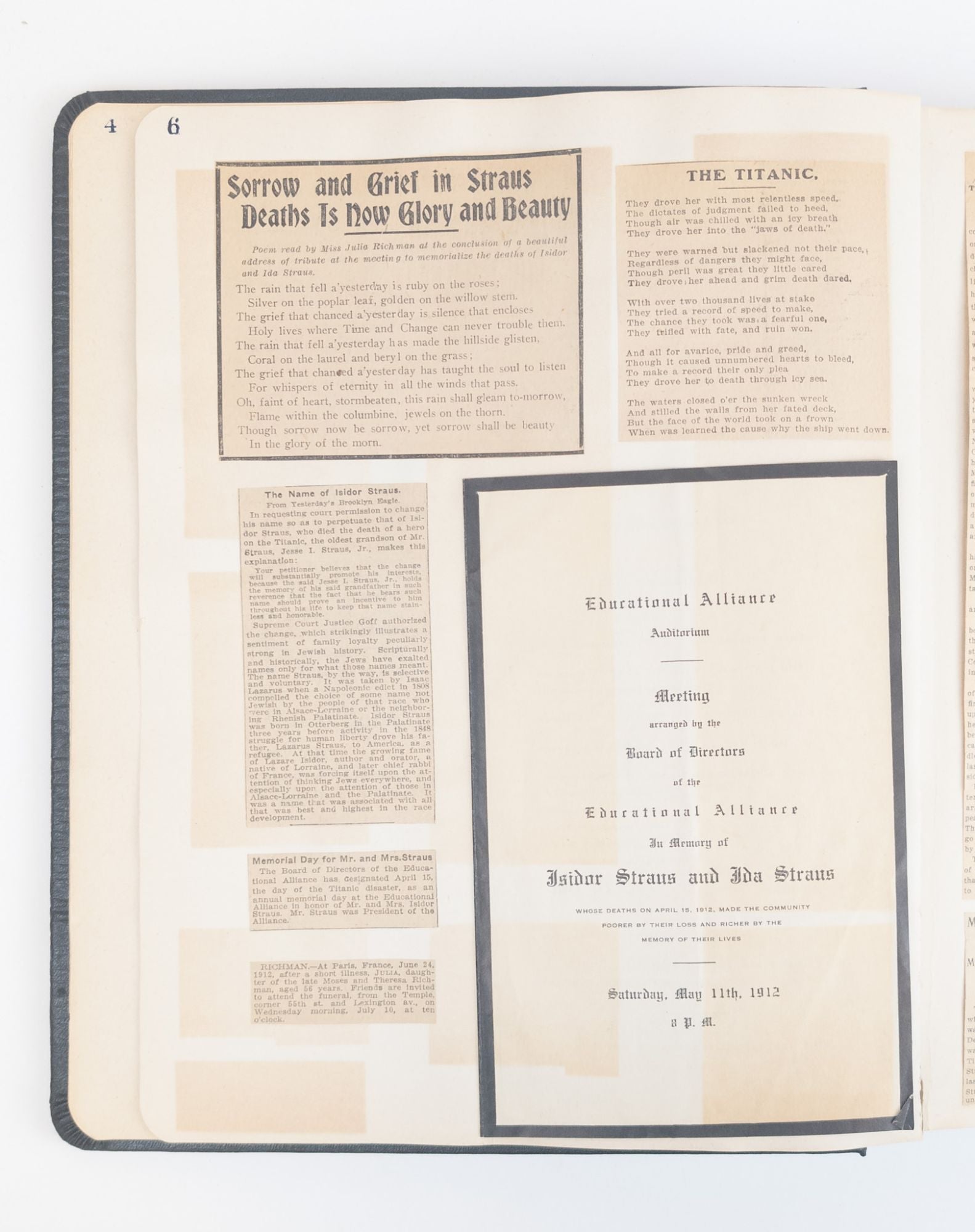 ISIDOR AND IDA STRAUS SCRAPBOOK WITH ALS FROM IDA STRAUS by Straus, Ida ...