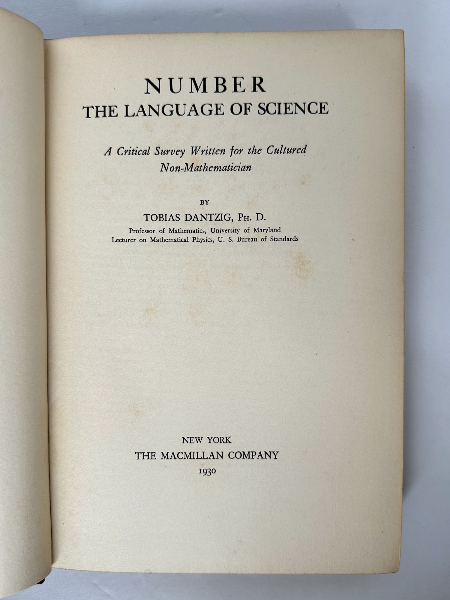 NUMBER: THE LANGUAGE OF SCIENCE; A CRITICAL SURVEY WRITTEN FOR THE ...