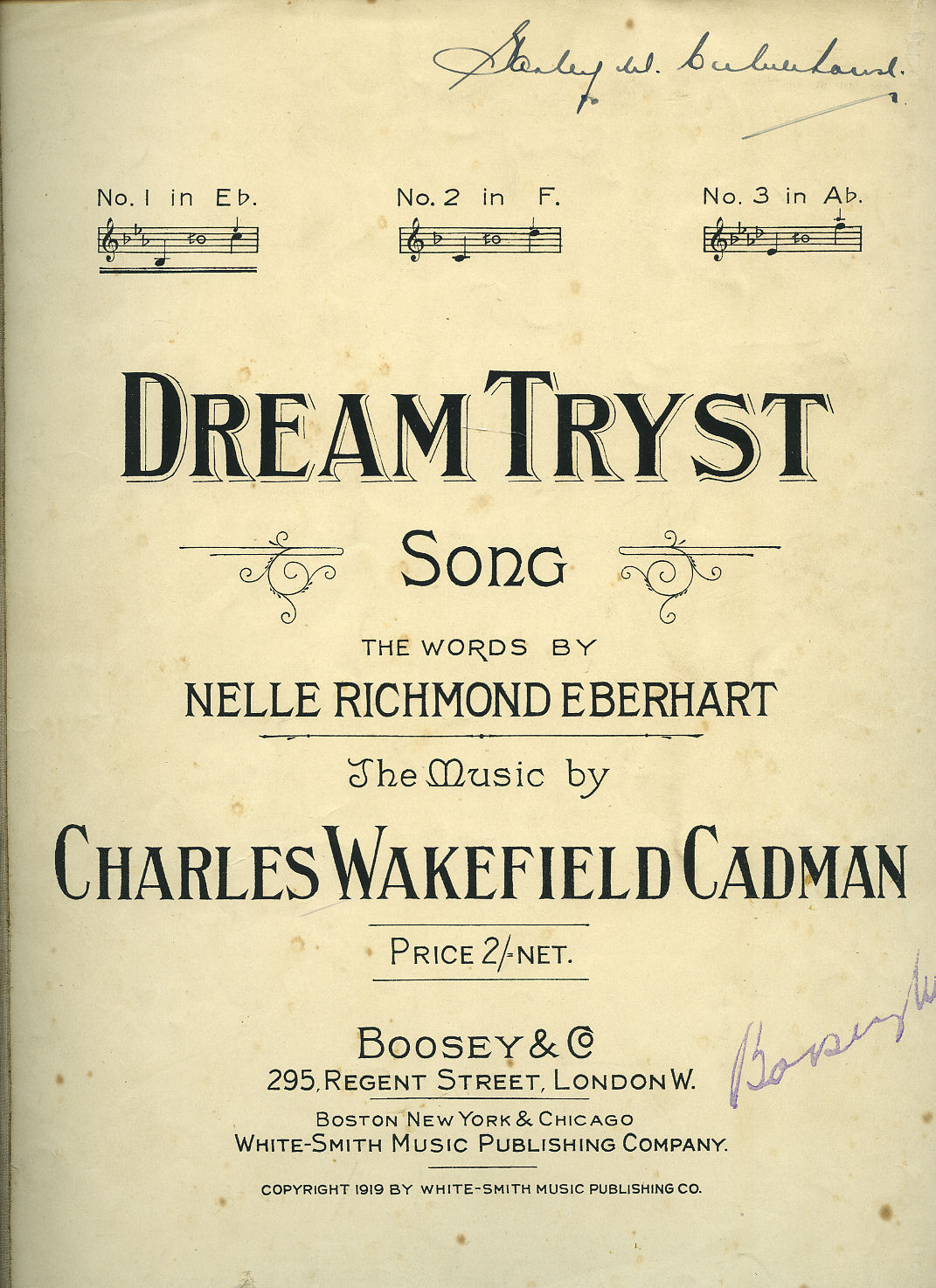 Dream Tryst | Song [Vintage Piano Solo Sheet Music] by Cadman, Charles Wakefield (1881-1946 ...