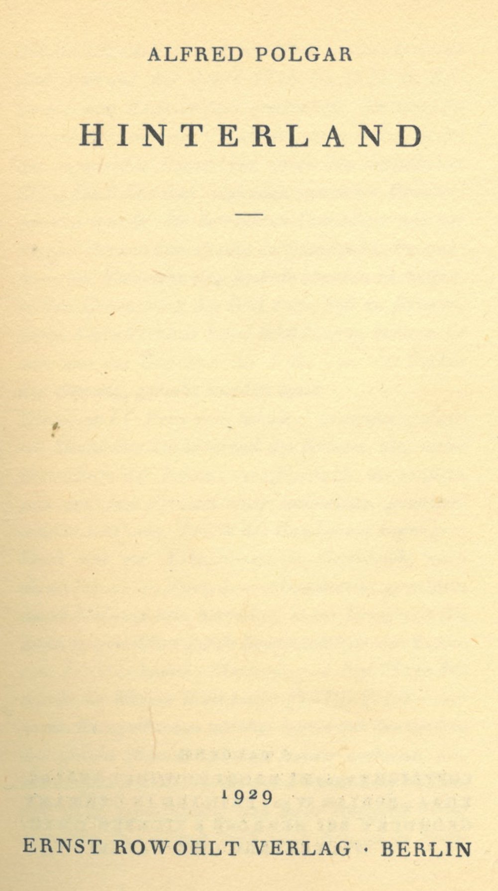 Polgar, Alfred. Hinterland.: (1929) | Peter Bierl Buch ...