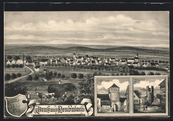 Ansichtskarte Neubulach, Gesamtansicht, Torturm, Diebsturm: (1909 ...