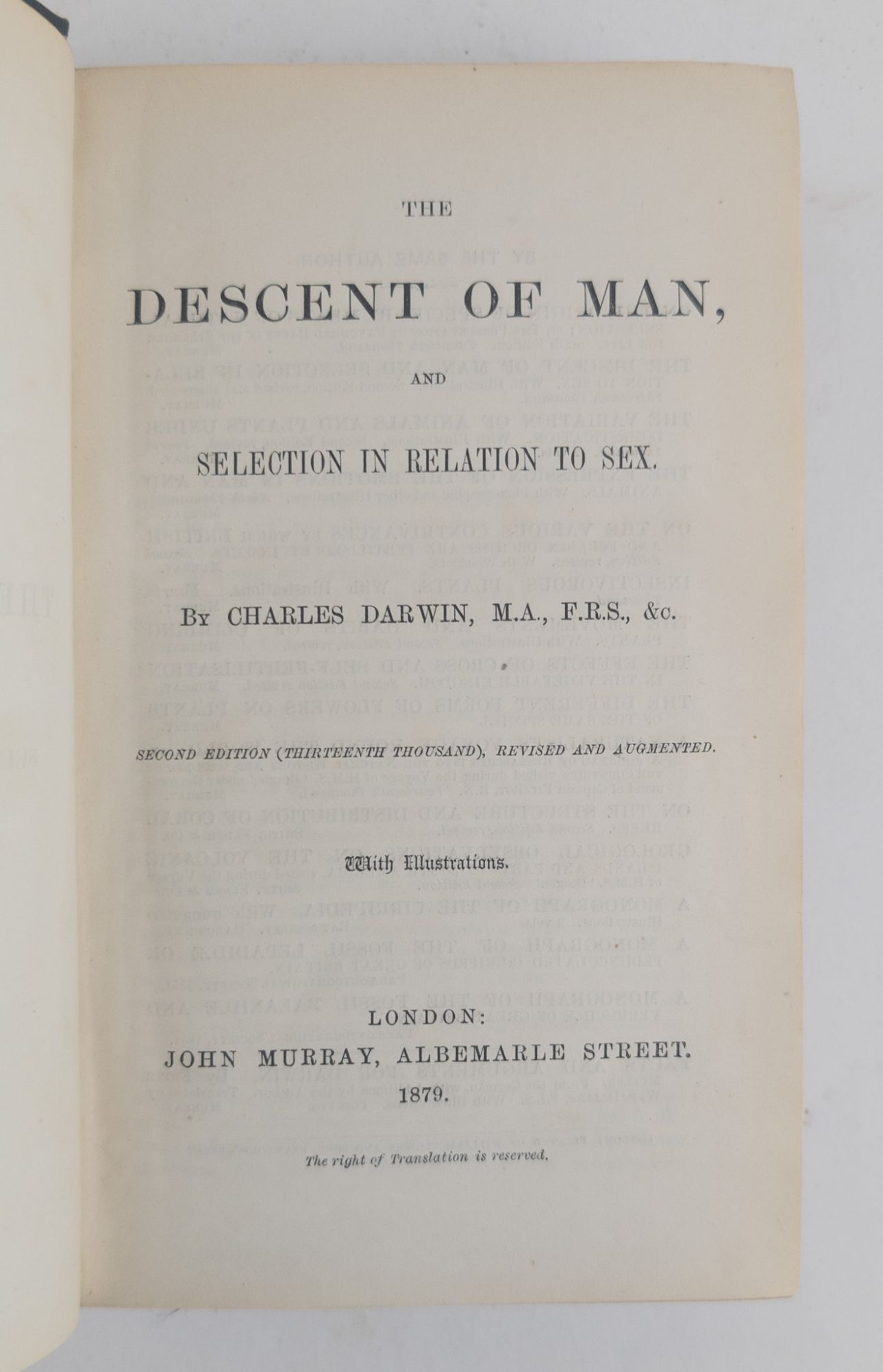 The Descent Of Man And Selection In Relation To Sex By Darwin Charles Hardcover 1879 Second