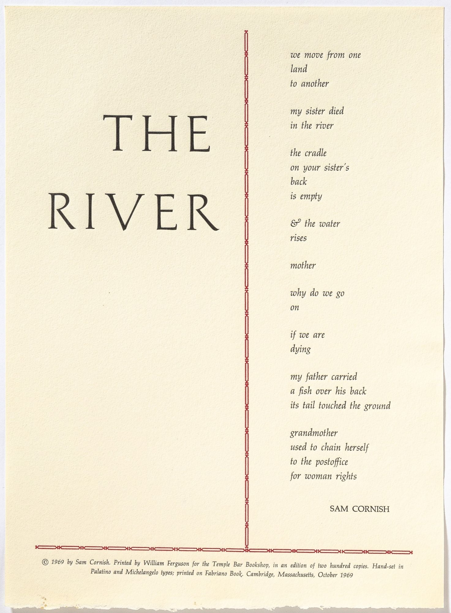 [Broadside]: The River by CORNISH, Sam: Fine Unbound (1969) | Between ...