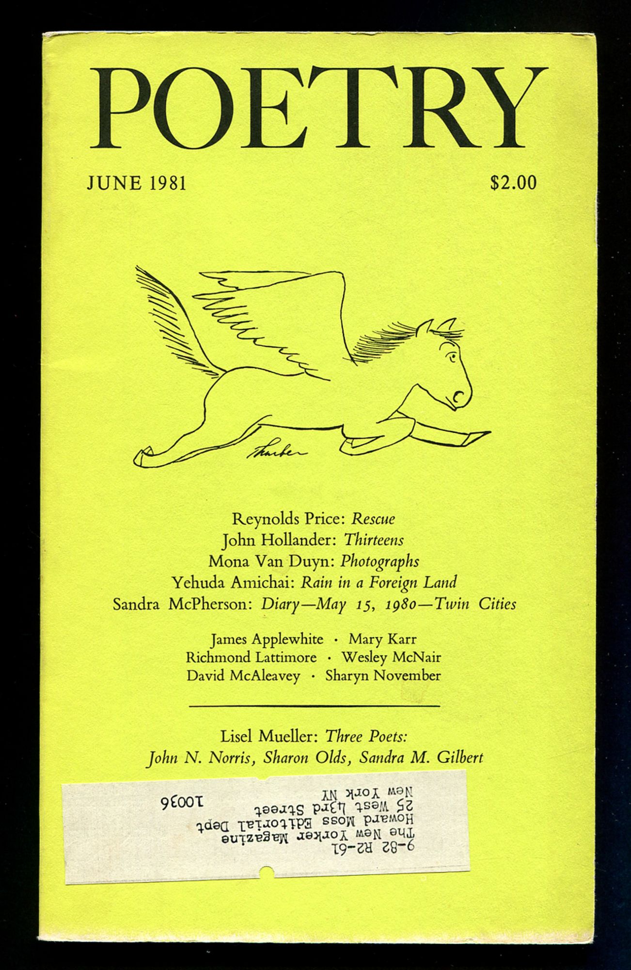 Poetry Vol. CXXXVIII, No. 3, June 1981 de (HOLLANDER, John, Mary Karr ...