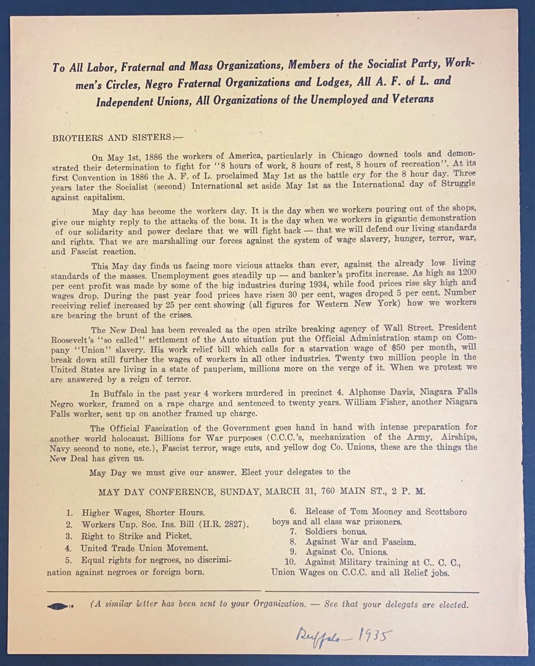 To All Labor, Fraternal and Mass Organizations, Members of the ...