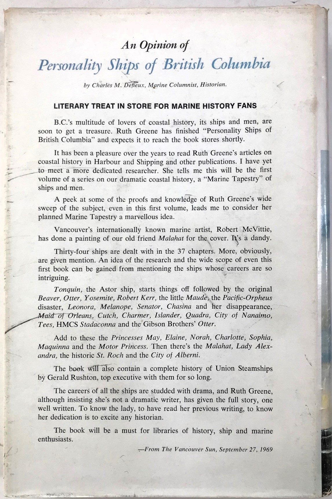 Personality Ships of British Columbia by Greene, Ruth: Good Hardcover ...