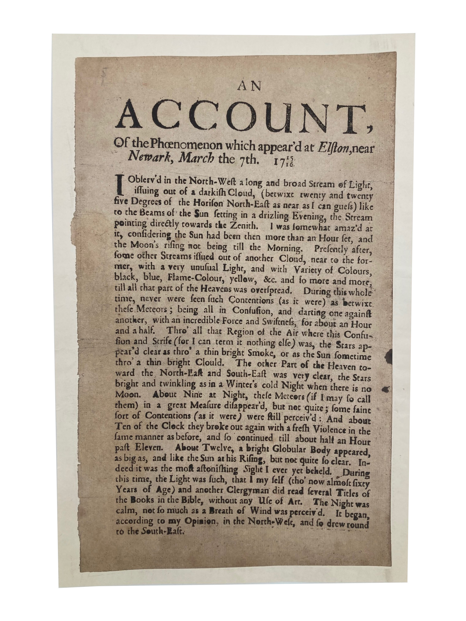 An Account of the Phoenomenon Which Appear'd at Elston, Near Newark ...