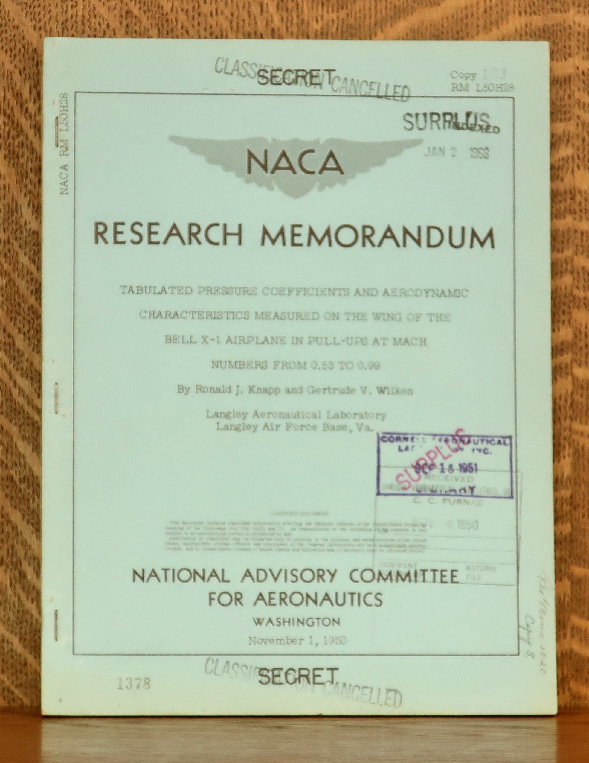 NACA RESEARCH MEMORANDUM - TABULATED PRESSURE COEFFICIENTS AND ...