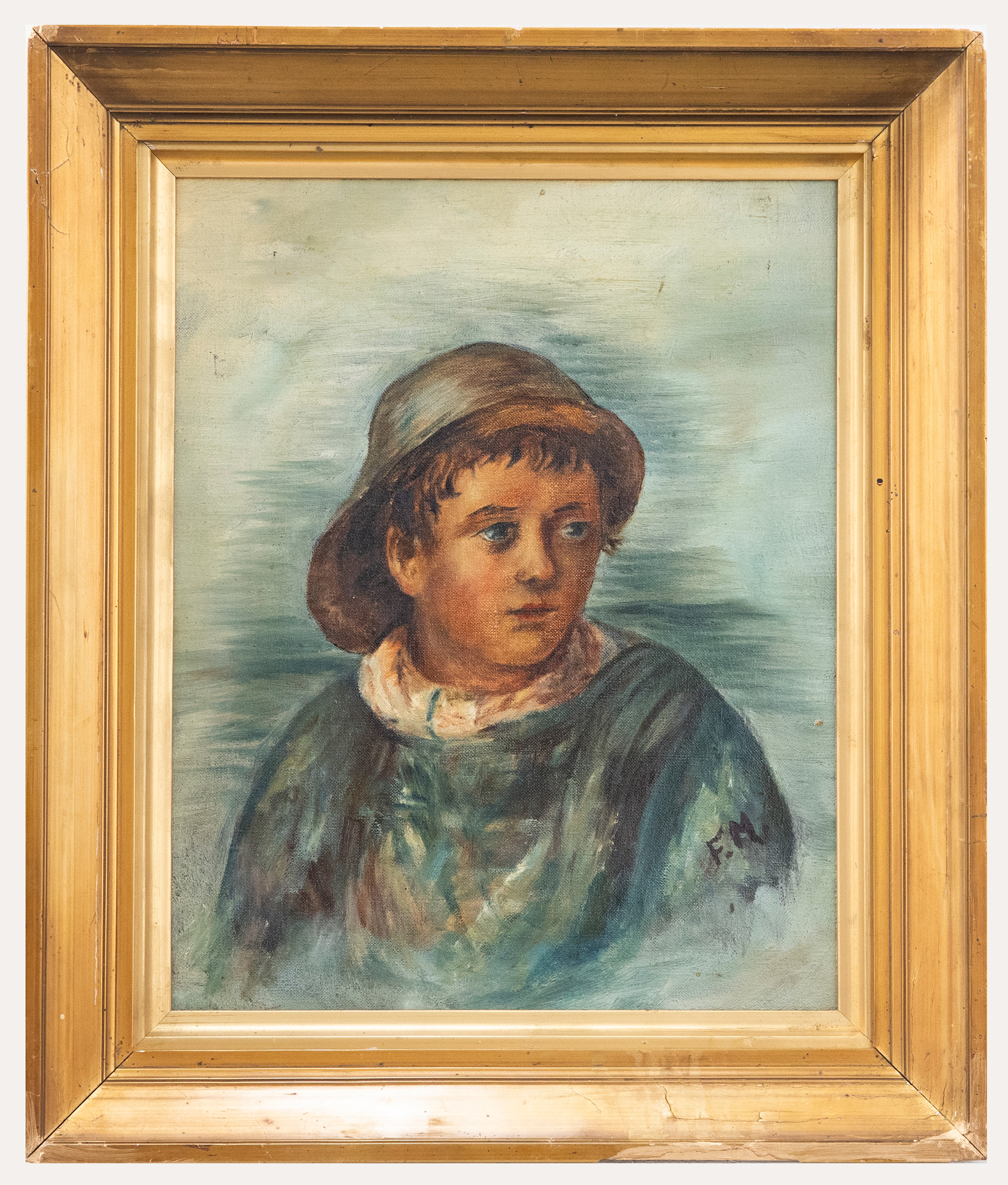 F. Morgan - 1914 Oil, Fisher Boy von F. Morgan: (1914) Signatur des Verfassers Kunst / Grafik ...