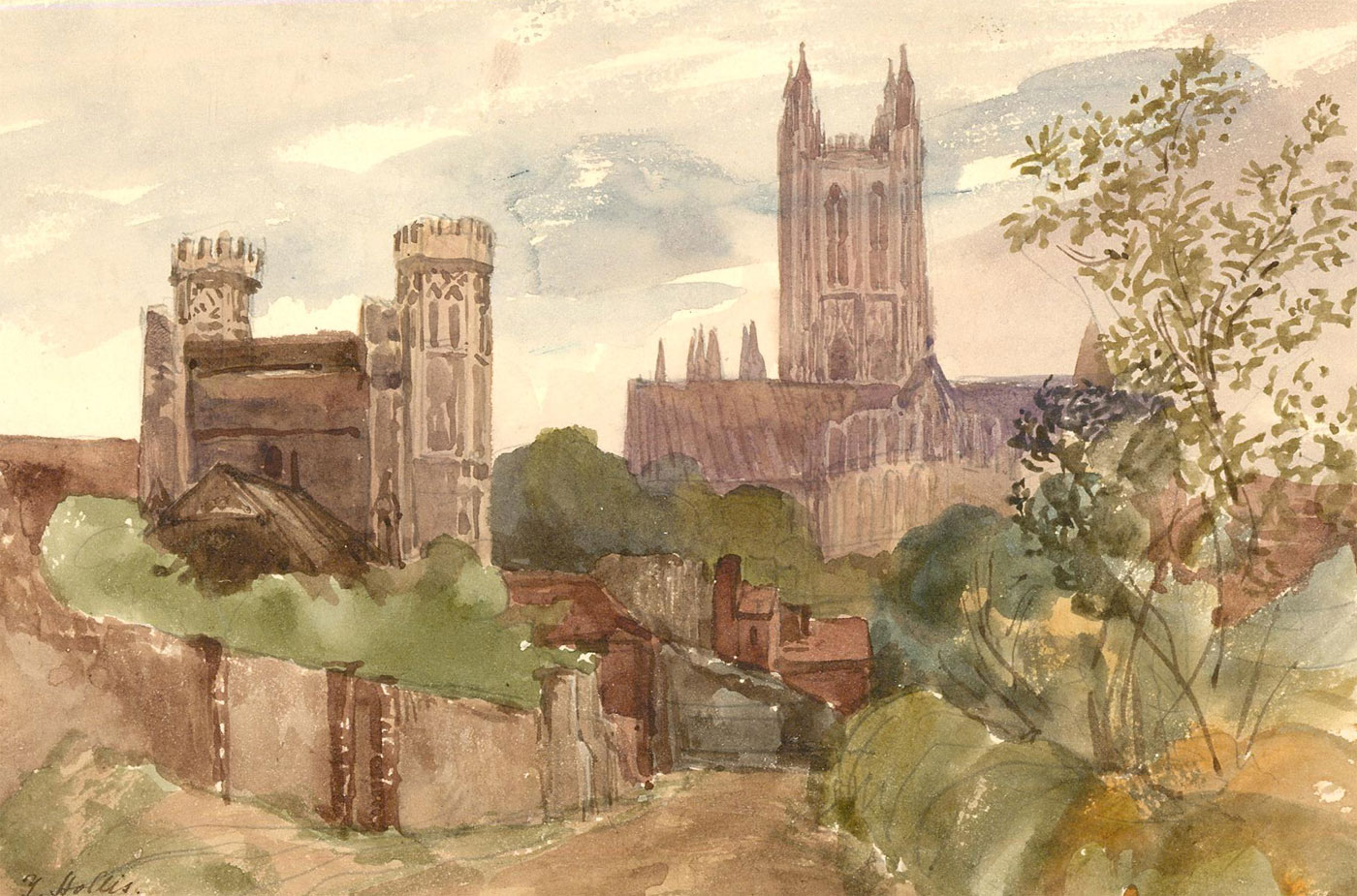 Thomas Hollis (1818-1843) - 1835 Watercolour, Canterbury Cathedral von Thomas Hollis (1818-1843 ...
