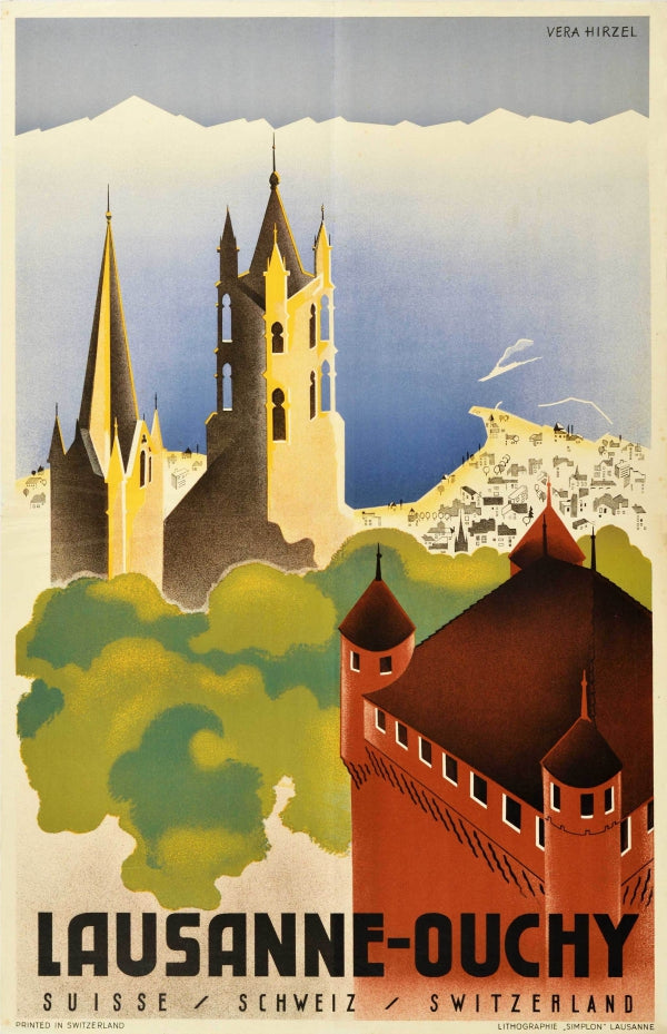 Lausanne Ouchy Switzerland Art Deco Vera Hirzel: (1930) Art / Print ...