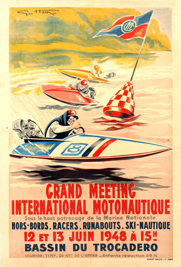 Grand Meeting Motonautique Boat Racing Geo Ham: (1948) Kunst / Grafik ...