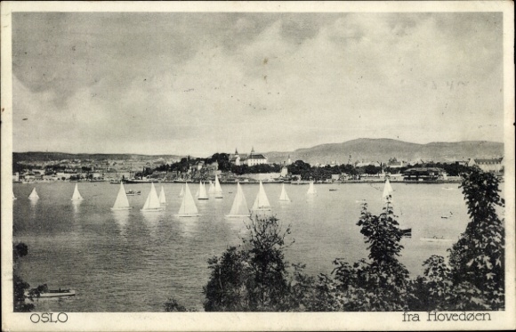 Ansichtskarte / Postkarte Oslo Norwegen, fra Hovedoen, Segelboote auf ...