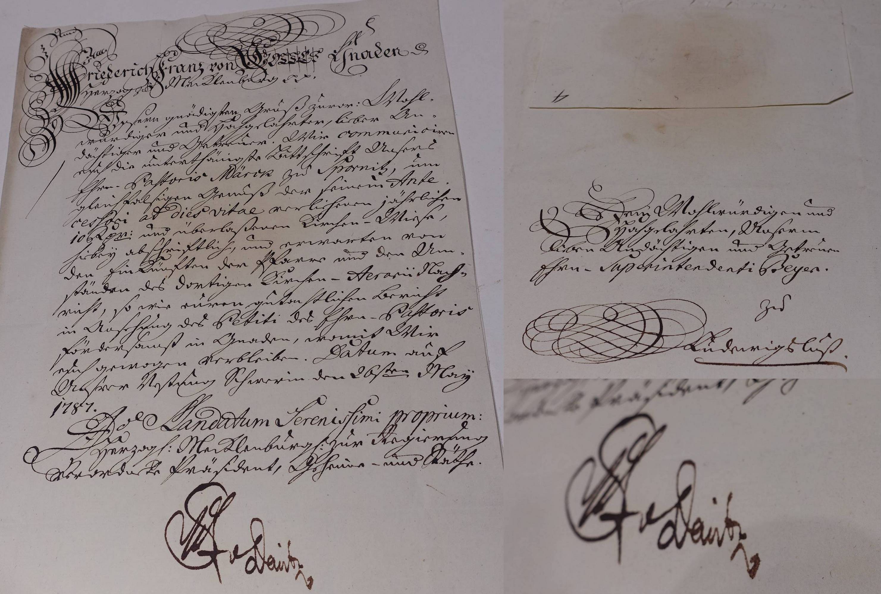 Brief Friedrich Franz I. zu Mecklenburg Schwerin 1787, Signatur Stephan ...