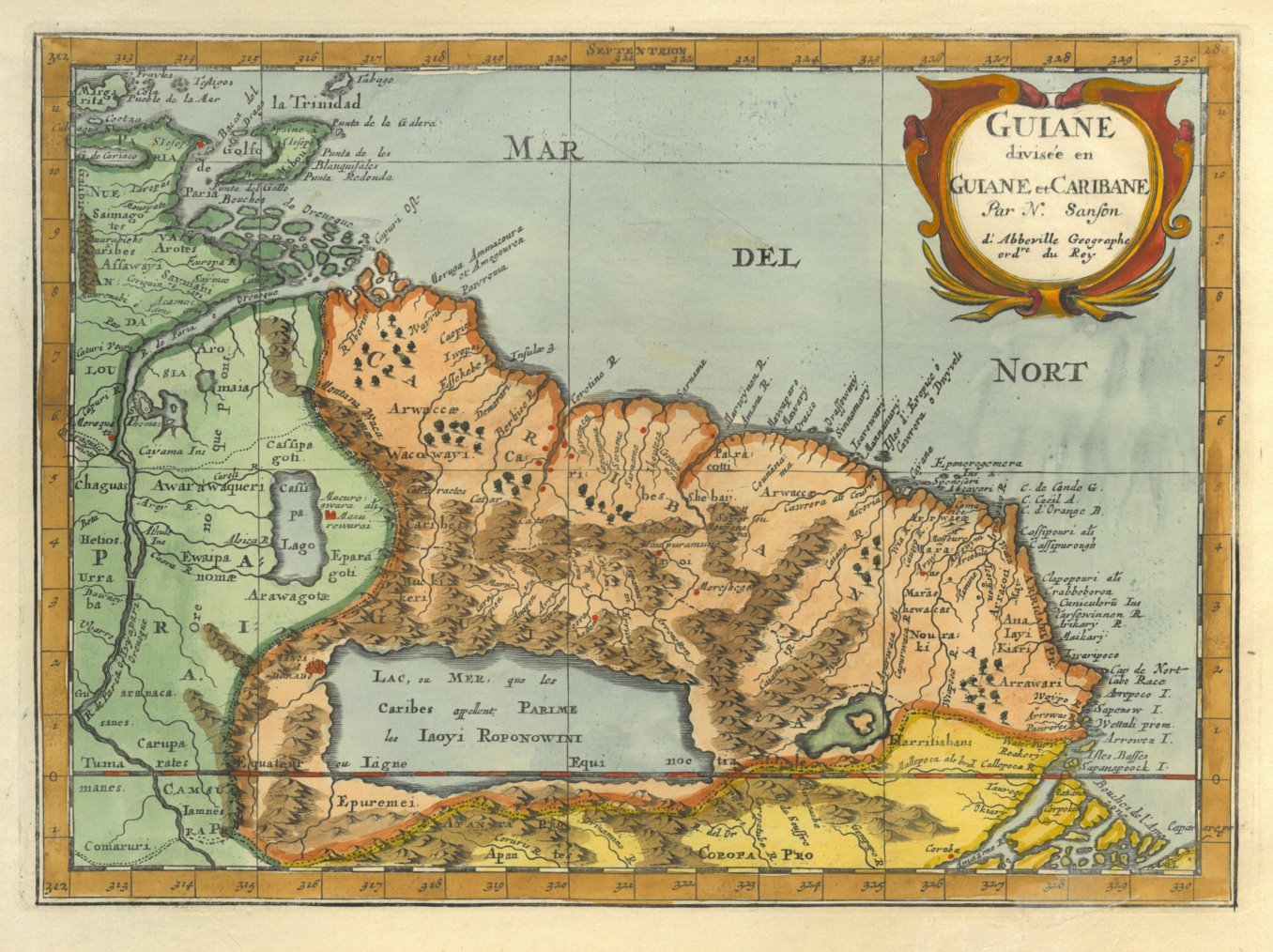 GUYANA. - Karte. "Guiane divisée en Guiane et Caribane".: Art / Print ...