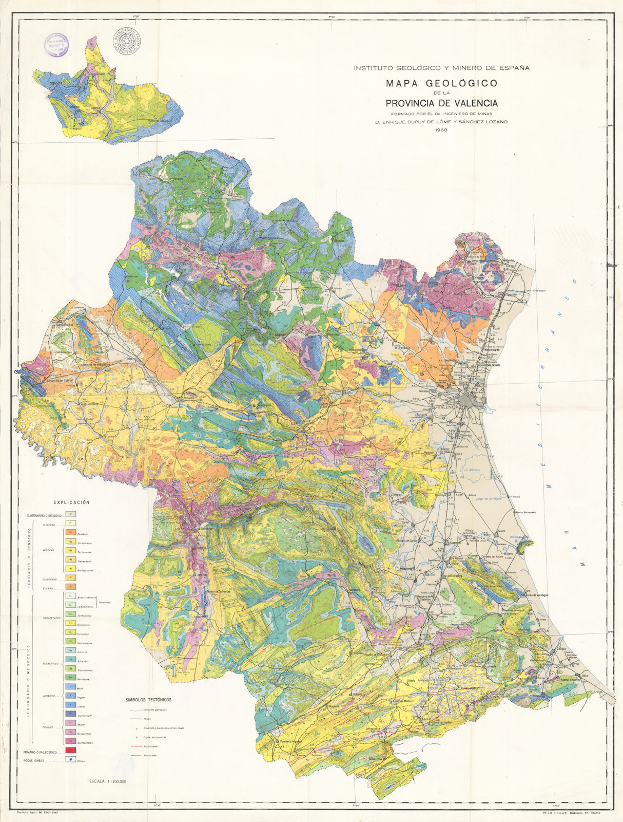 Mapa Geologico de la Provincia de Valencia by Lozano, Enrique Dupuy de ...