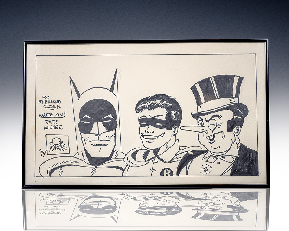 Bob Kane and Cork Millner Signed Original Oversized Batman Sketch. von Kane, Bob; [Cork Millner ...