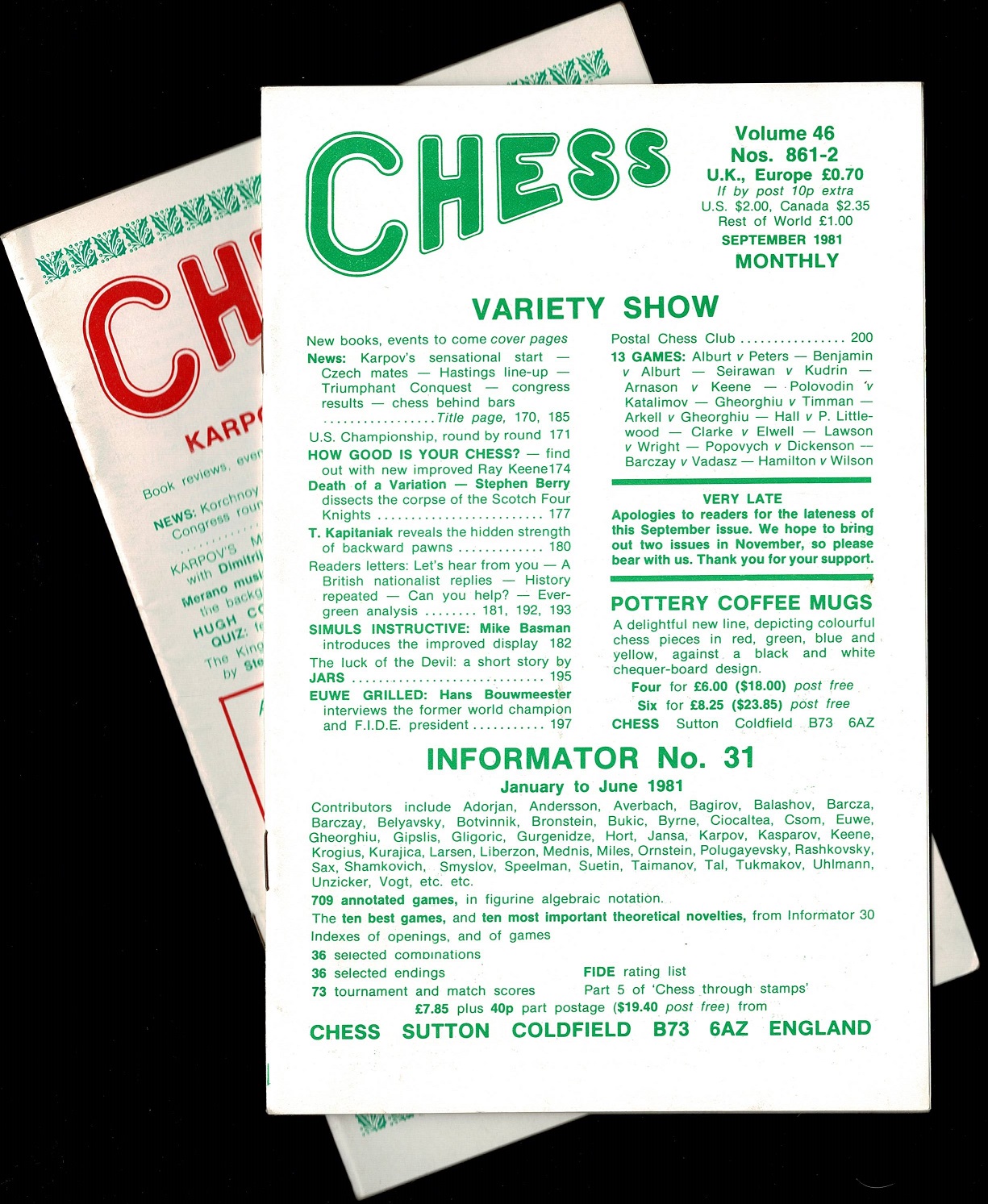 Chess Volume 46 , September Numbers 861-62 and November/December ...