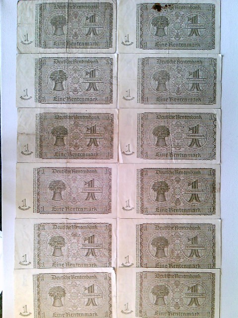 Banknoten, 10x Eine Rentenmark, Deutsche Rentenbank, 1937, Konvolut ...