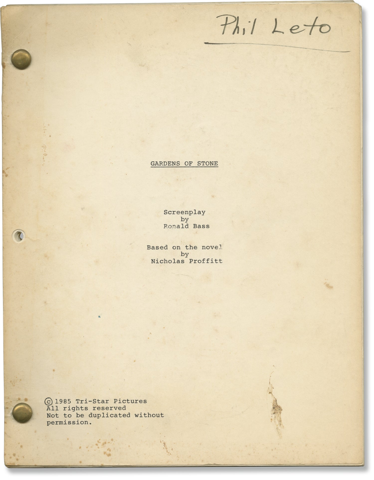 Gardens of Stone (Original screenplay for the 1987 film) de Francis ...