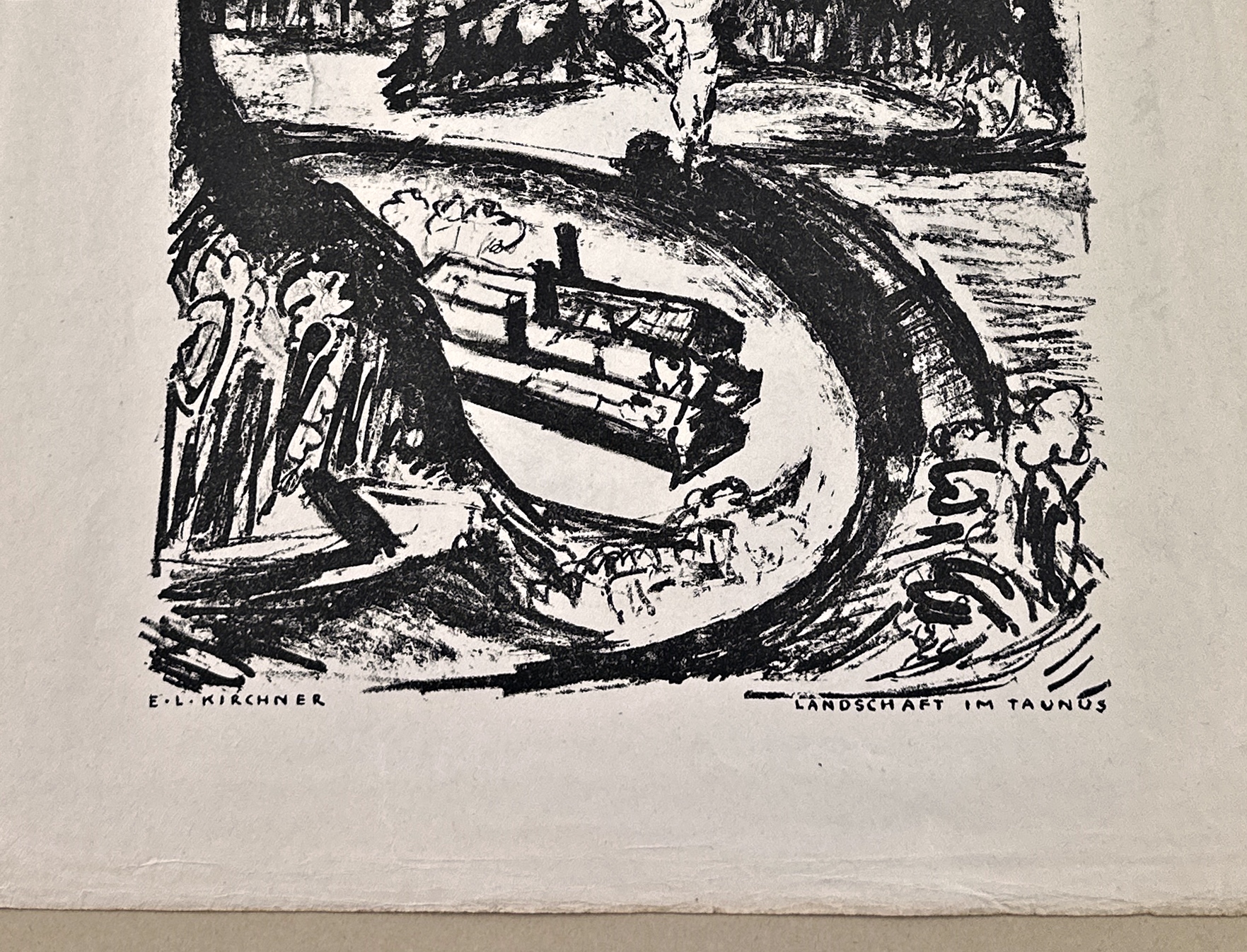 Original Lithografie 1916 Bahnkurve Taunus von Ernst Ludwig Kirchner ...