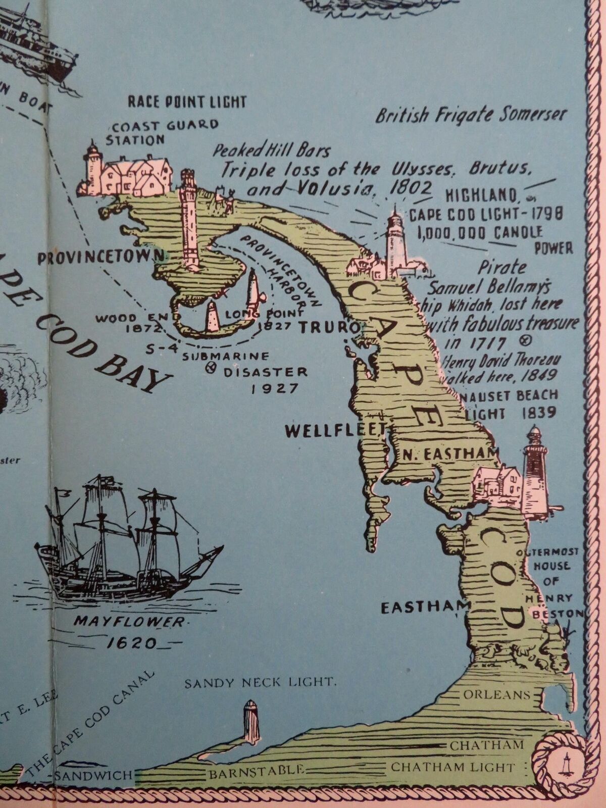 Boston Bay & Cape Cod Massachusetts c. 1940 cartoon pictorial map ...