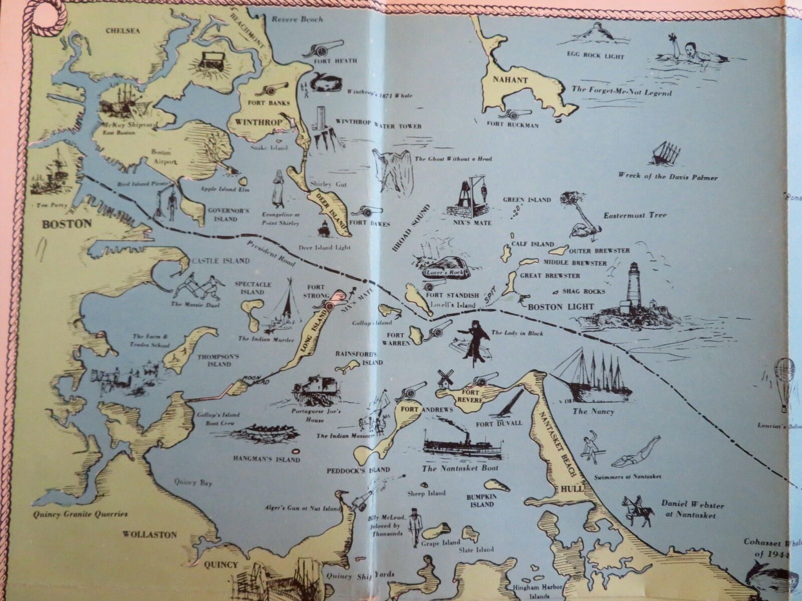 Boston Bay & Cape Cod Massachusetts c. 1940 cartoon pictorial map ...