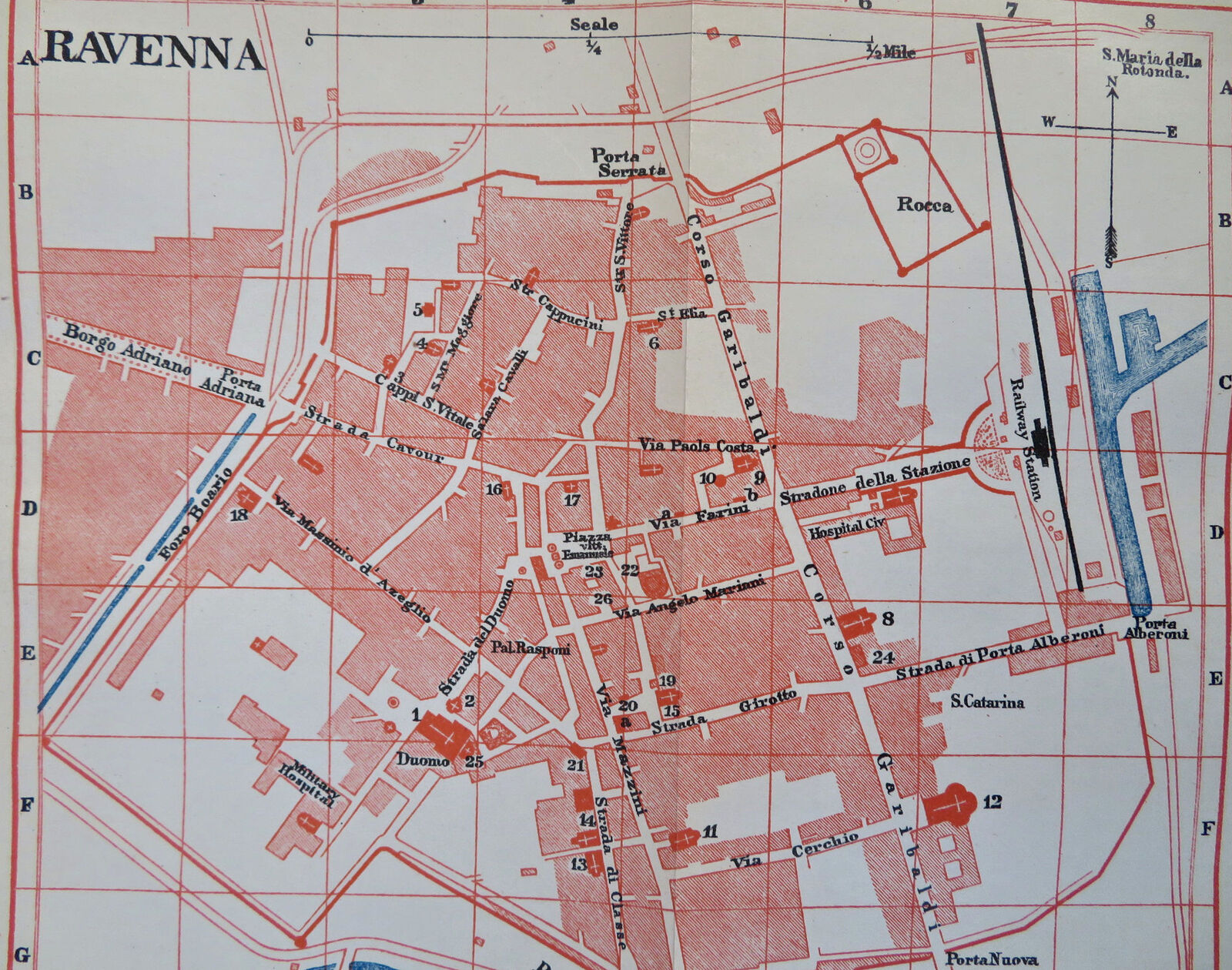 Ravenna Italy Detailed City Plan Churches Hotels Hospital c. 1890's ...