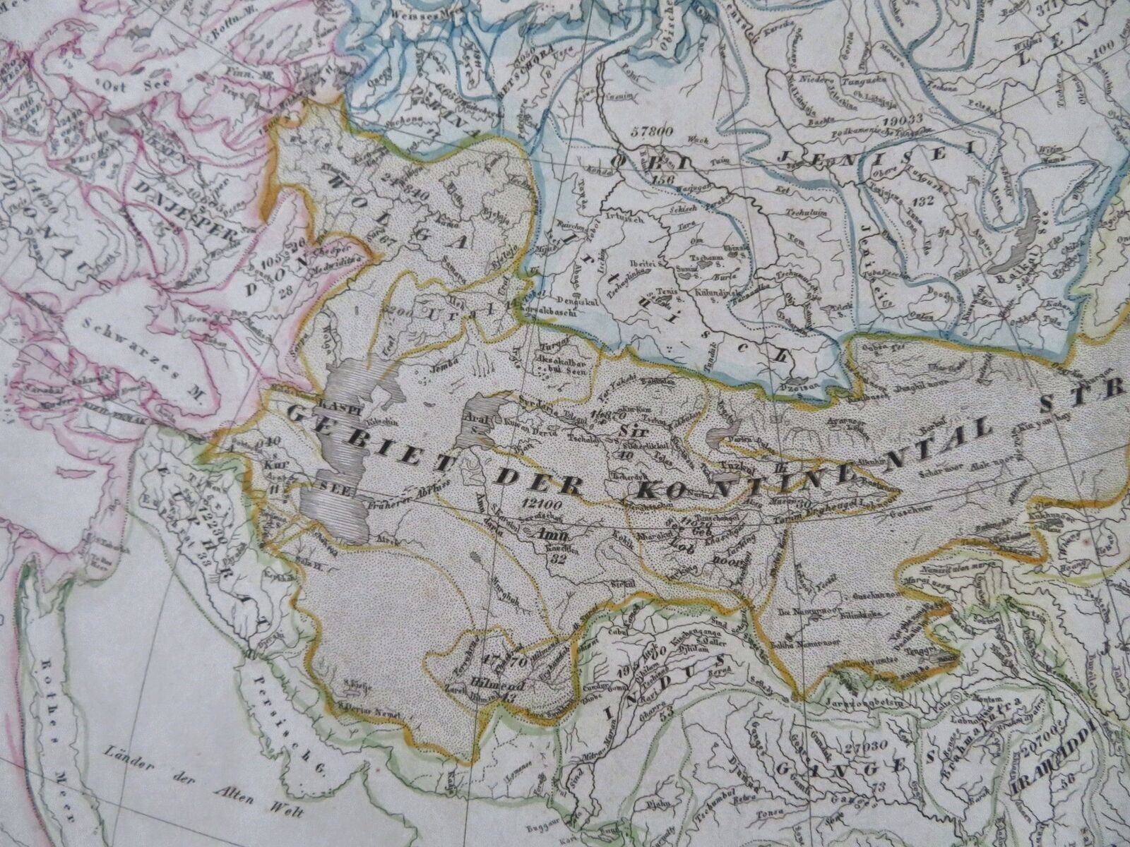 Europe & Asia River Drainage Systems Volga Yangtze c. 1849 detailed ...