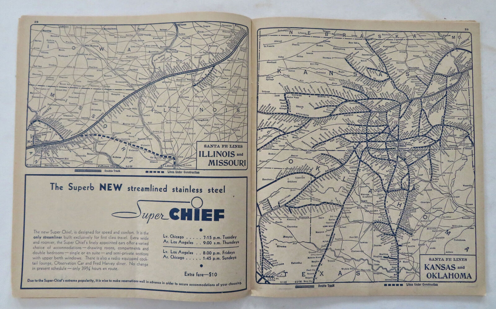 Santa Fe Railroad Time Tables Travel Guide 1937 booklet w/ route maps ...