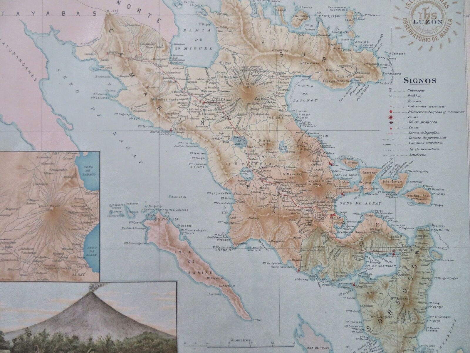 Luzon Mayon Volcano Sorsogon Philippines Filipinas 1900 large color ...