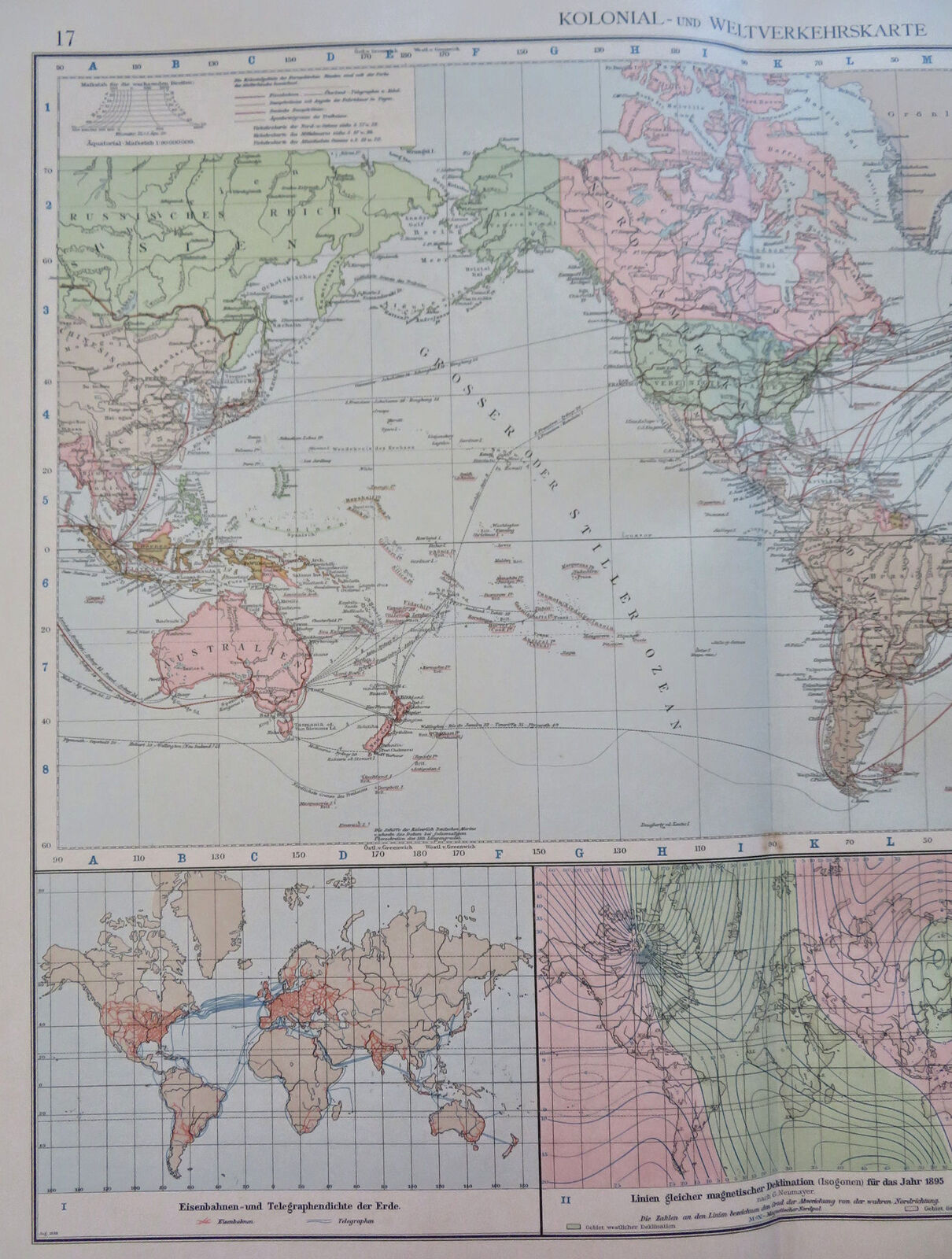 World Map shows European Colonies Atlantic Ocean Travel Routes 1895 Lot ...