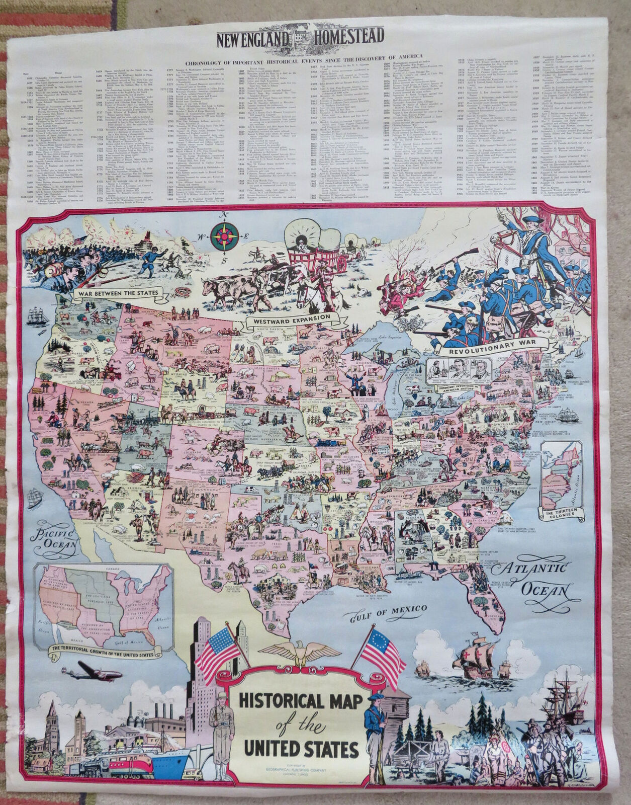 Historical Map of United States Soldiers 1955 rare cartoon pictorial ...