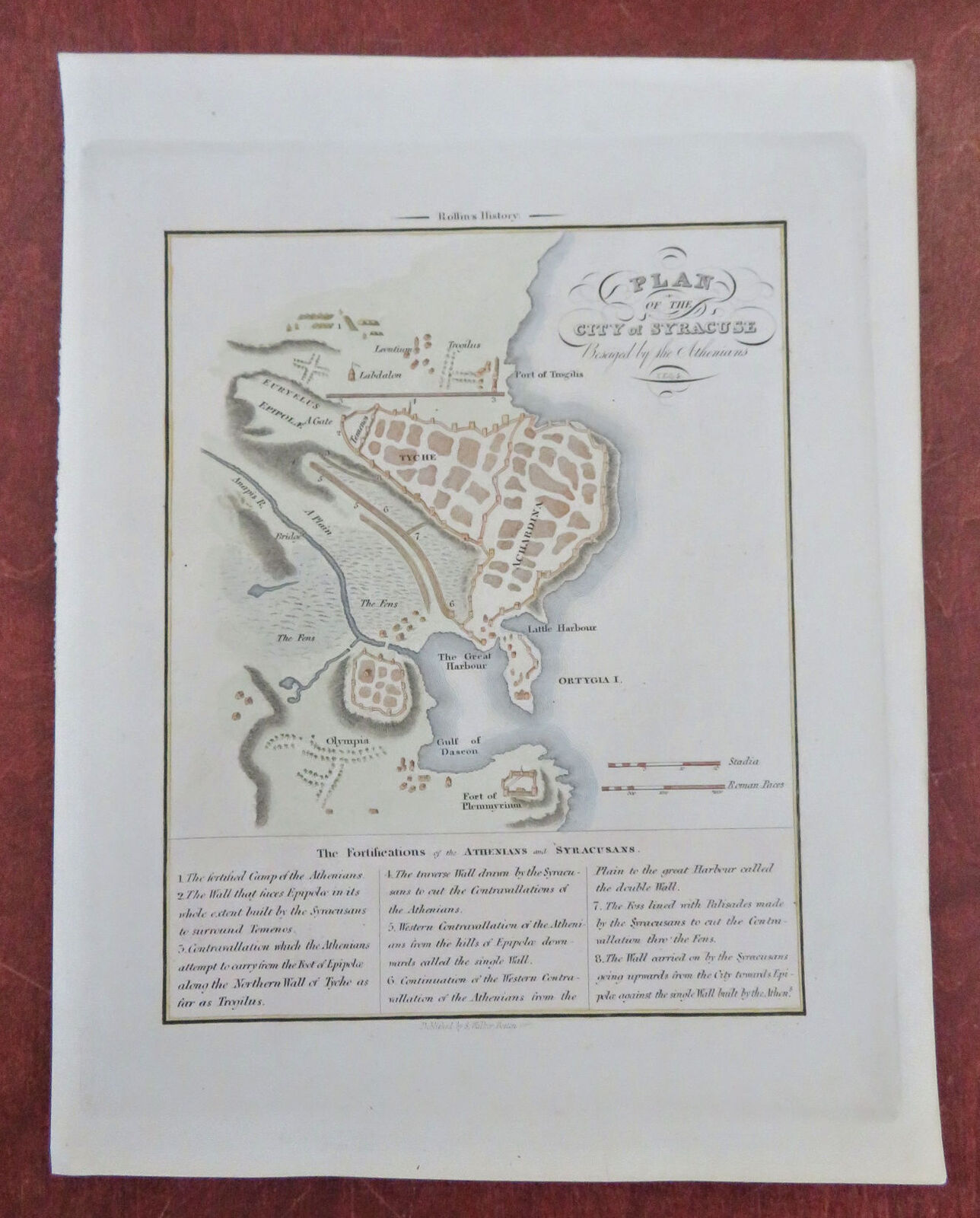 Ancient Syracuse Sicily Athenian Siege 1853 Kelly engraved city plan ...